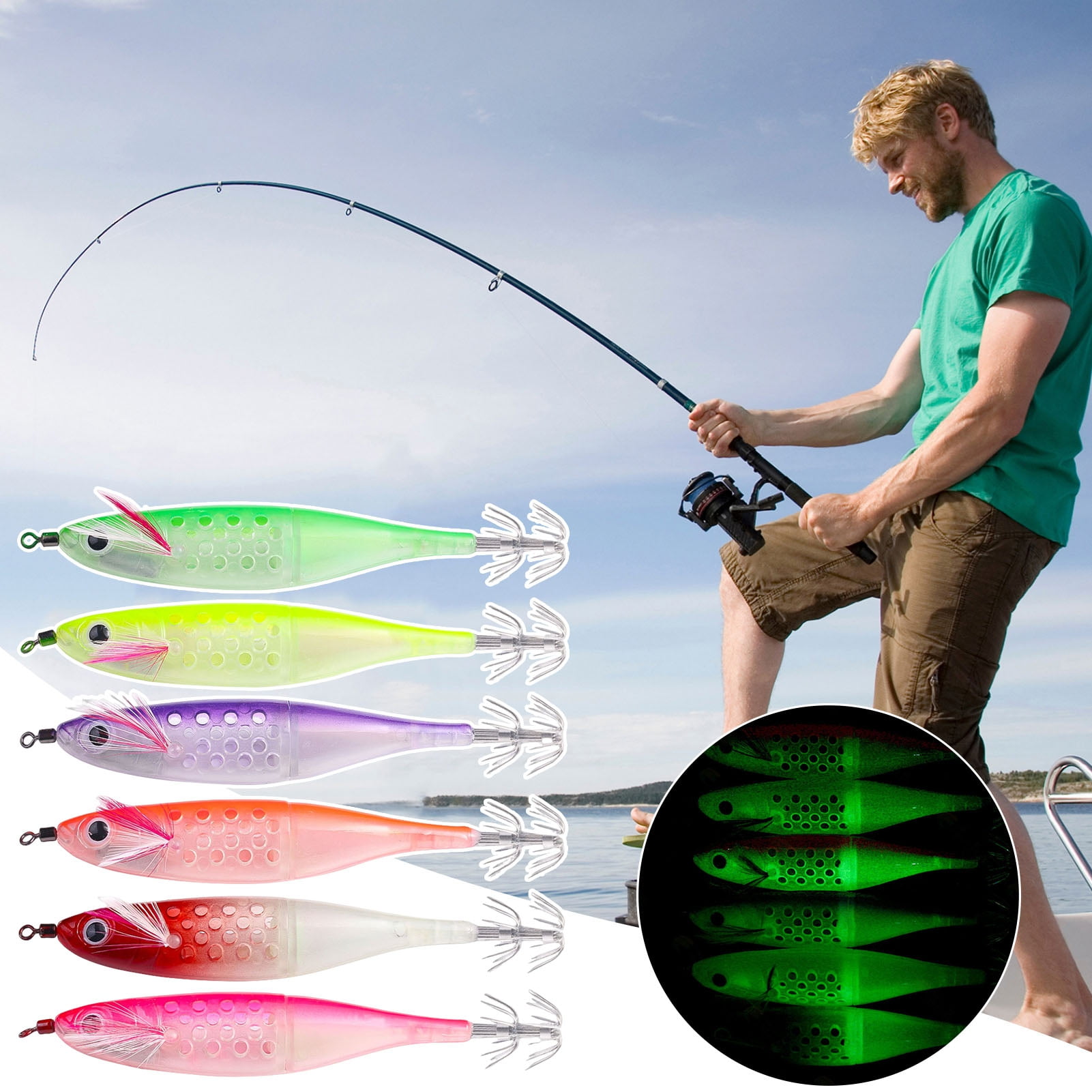 ZenCart 12CM/10G Luminous Shrimp Bait with Squid Jig Hook Realistic Bionic Artificial Lure ...
