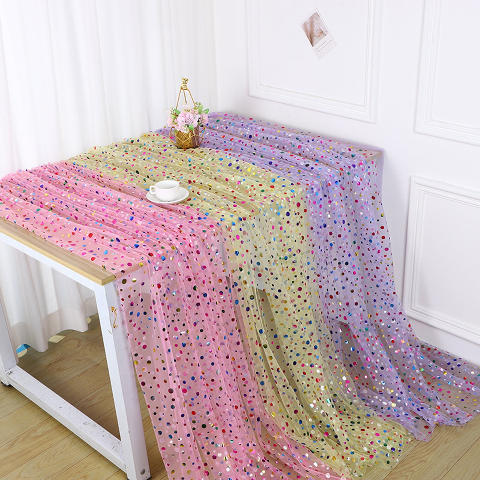 ZenCart 150CM Colorful Dot Tulle Table Runner French Sheer Round Dot ...
