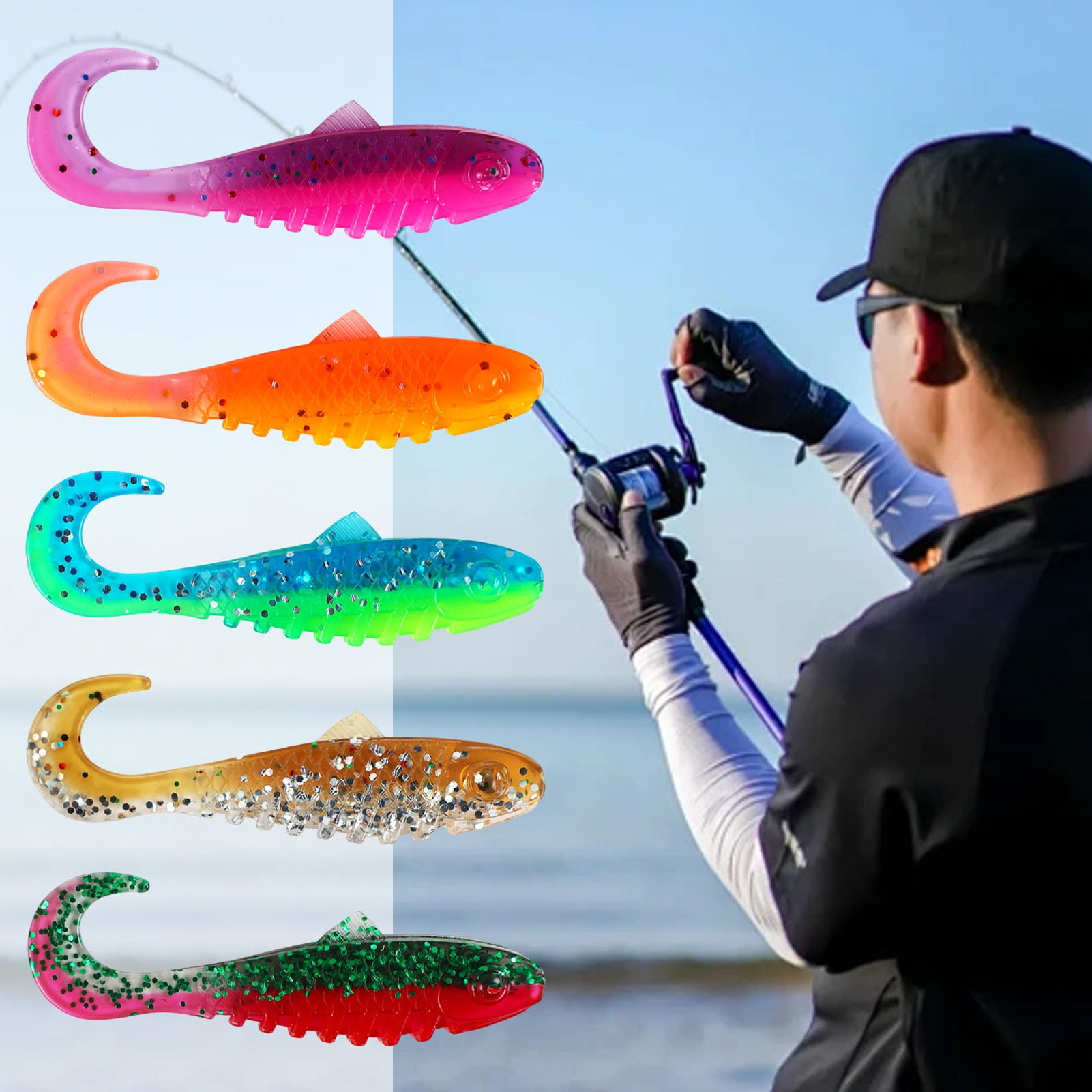 ZenCart 15Pcs 5.5CM/2G Curly Tail Soft Fishing Bait with Glitter ...