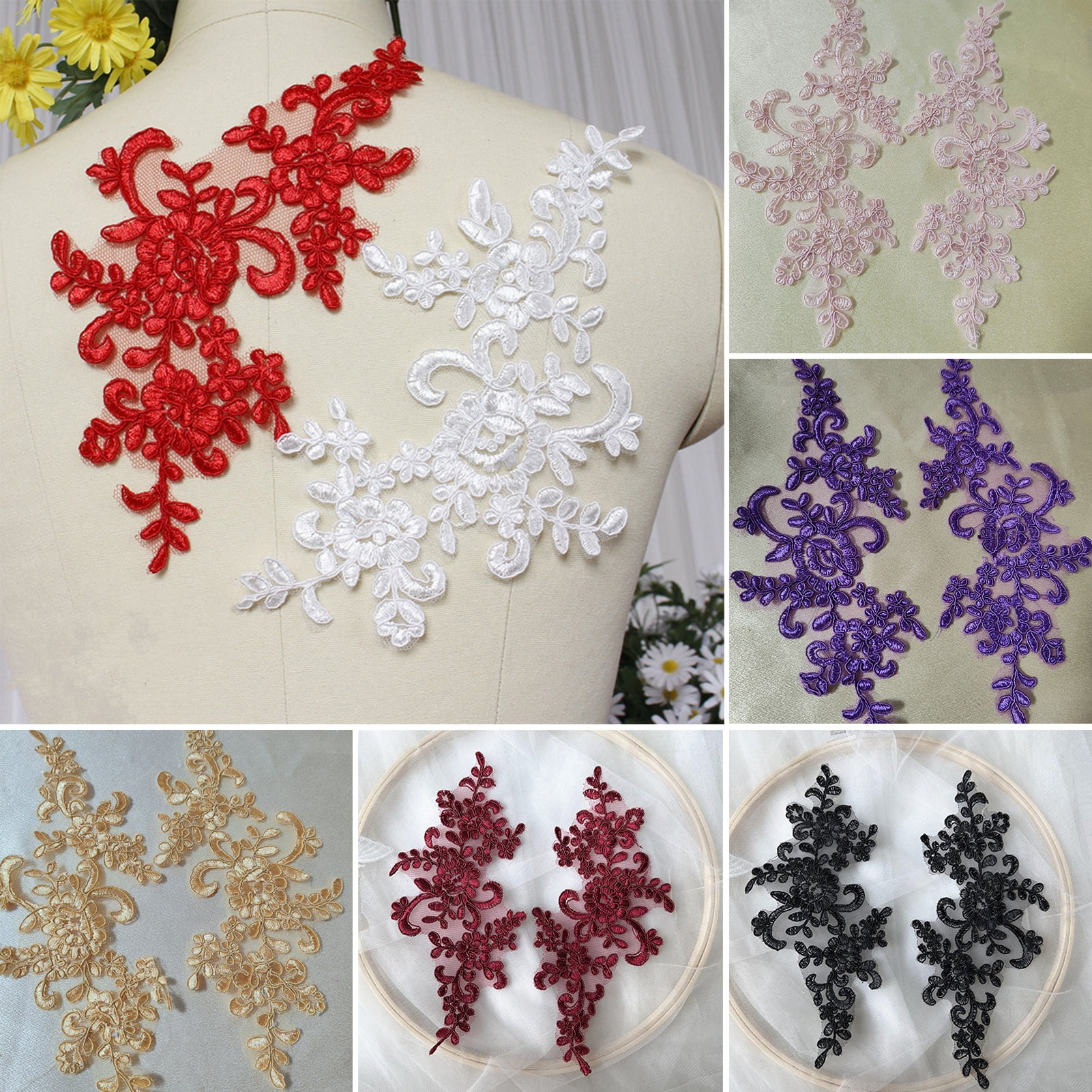 ZenCart 2 Pcs Embroidery Lace Applique Sewing Flower Fabric Collar ...