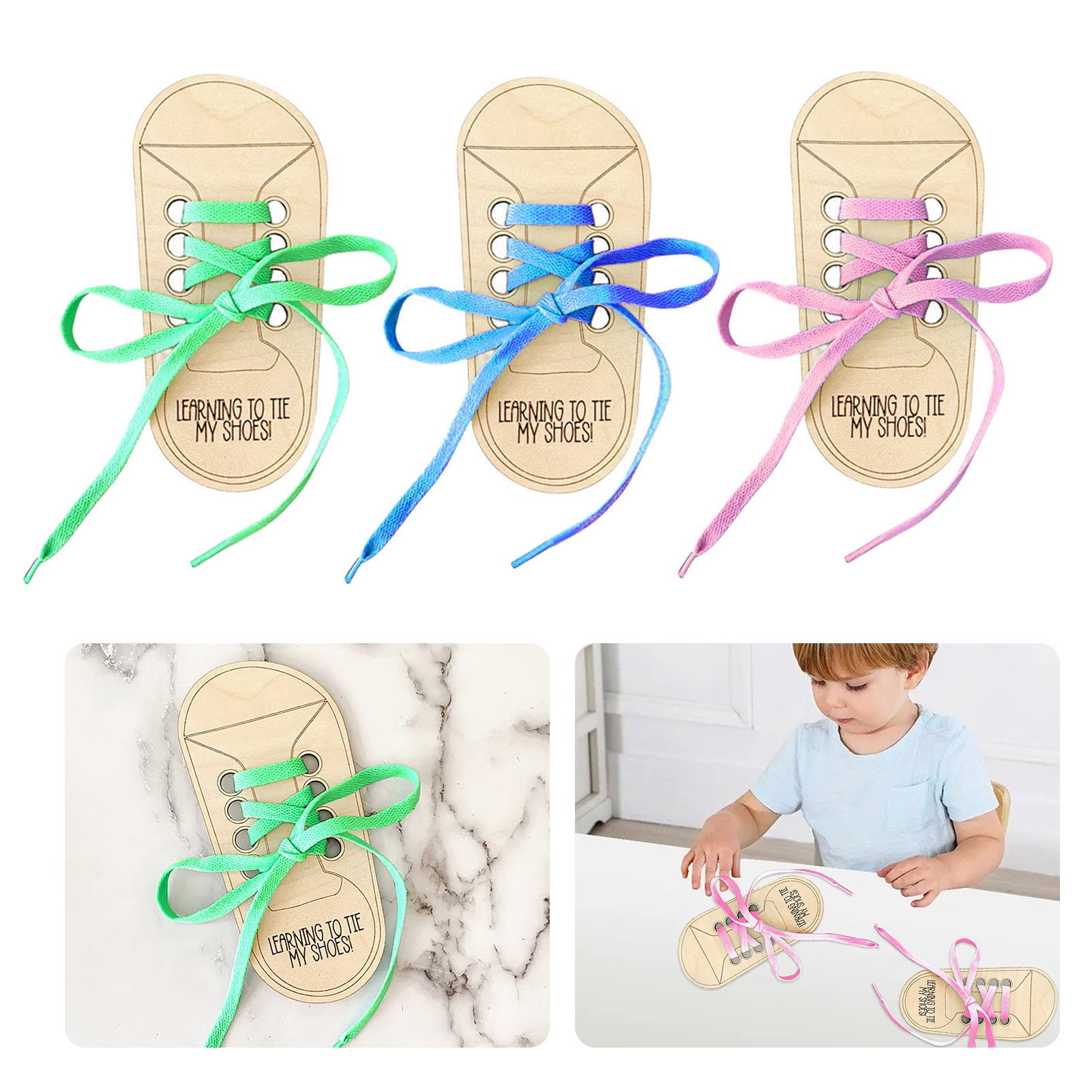 ZenCart 2 Pcs Wood Lacing Shoe Lace Tying Practice Board Educational ...