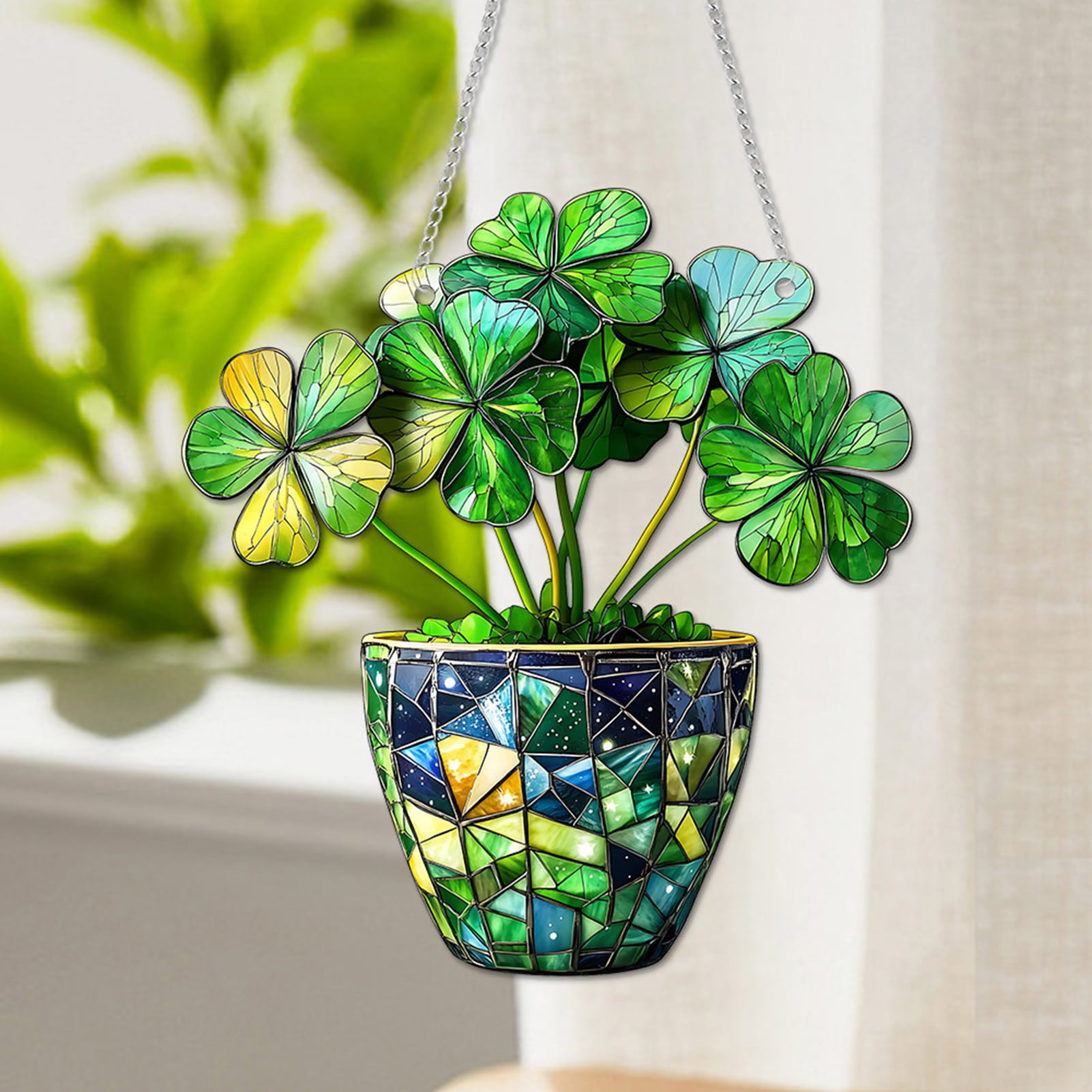 ZenCart 2D Flat Clover Ornament Stained Acrylic Window Suncatcher ...