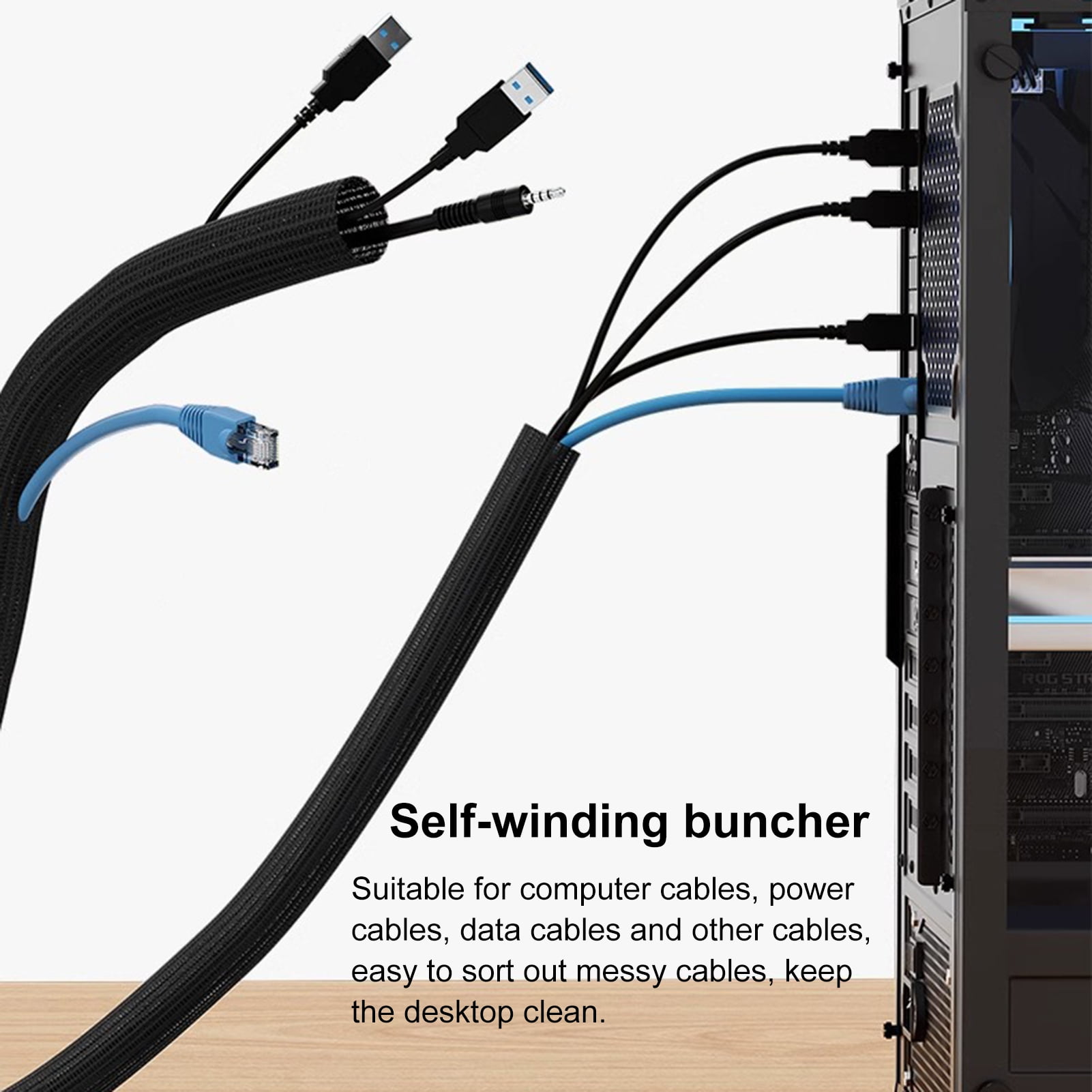 ZenCart 2M Braided Cable Sleeve Expandable TV Computer Power Cable ...