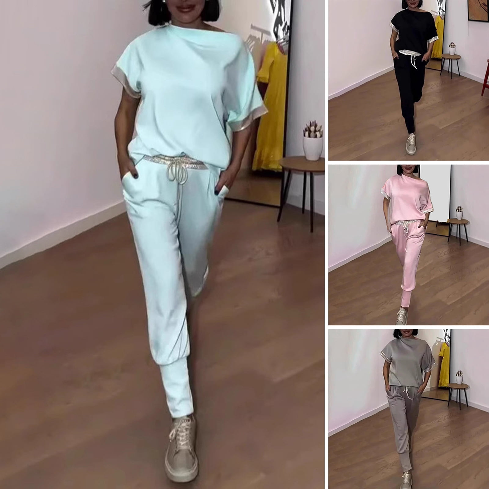 ZenCart 2Pcs/Set Women Outfit Off-Shoulder Short Sleeve Sequins ...