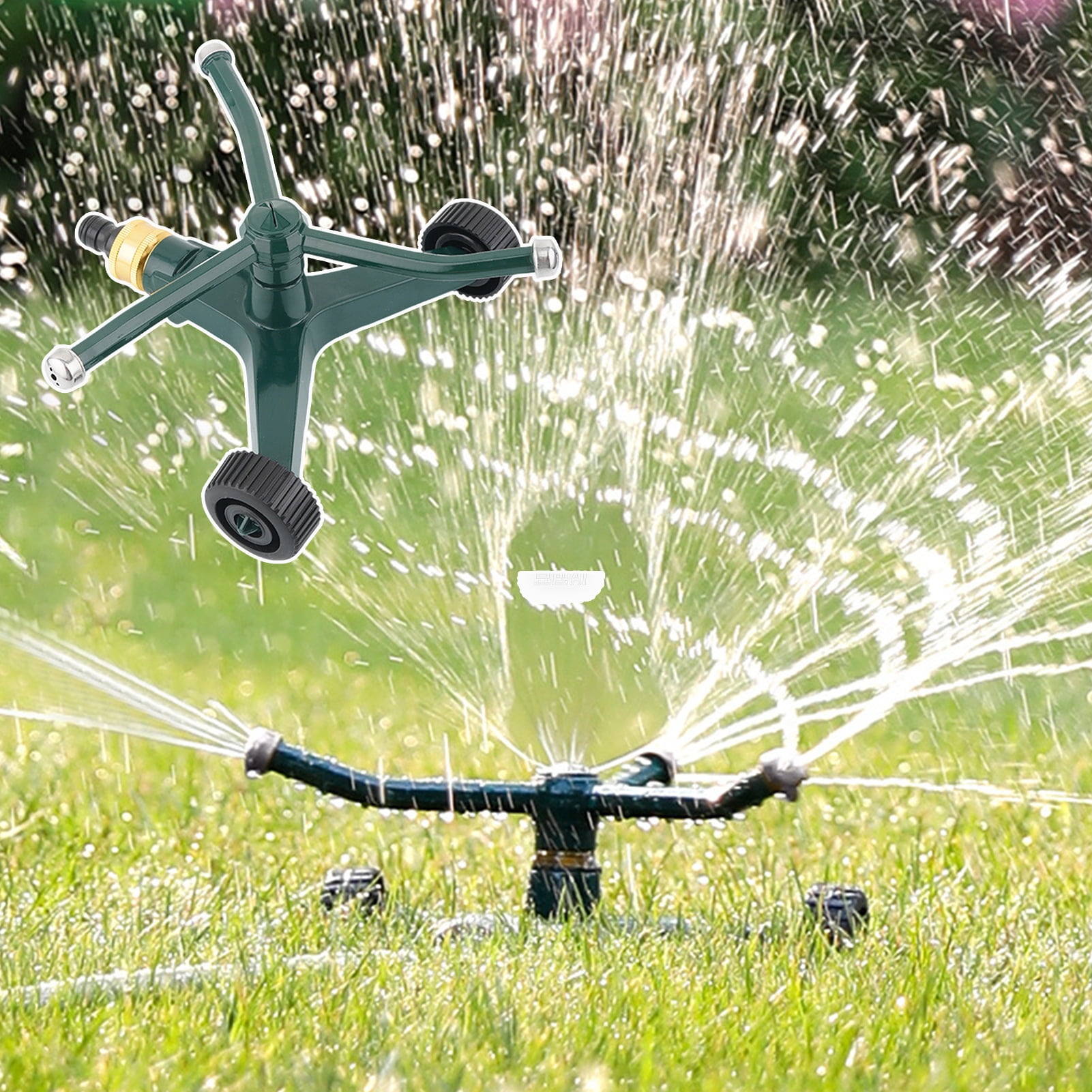 ZenCart 3-Arm Metal Sprinkler Automatic Rotating Sprinkler with Wheel ...