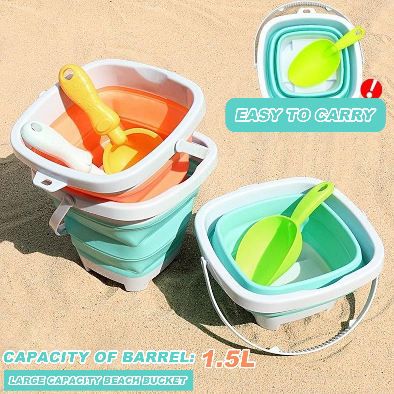 ZenCart 3 Pcs Castle Beach Buckets with Shovels Mesh Bag Collapsible ...