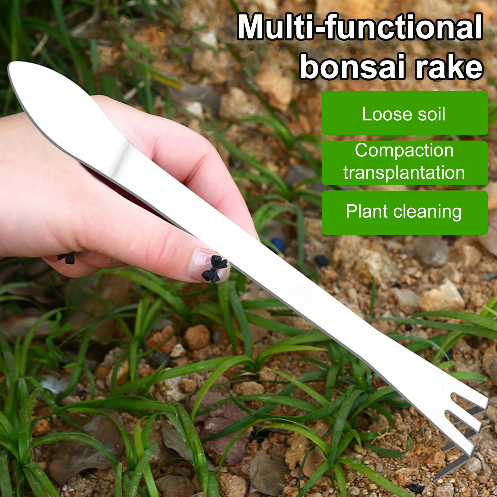 ZenCart 3-Prong Bonsai Rake Stainless Steel Root Rake with Spatula Soil ...