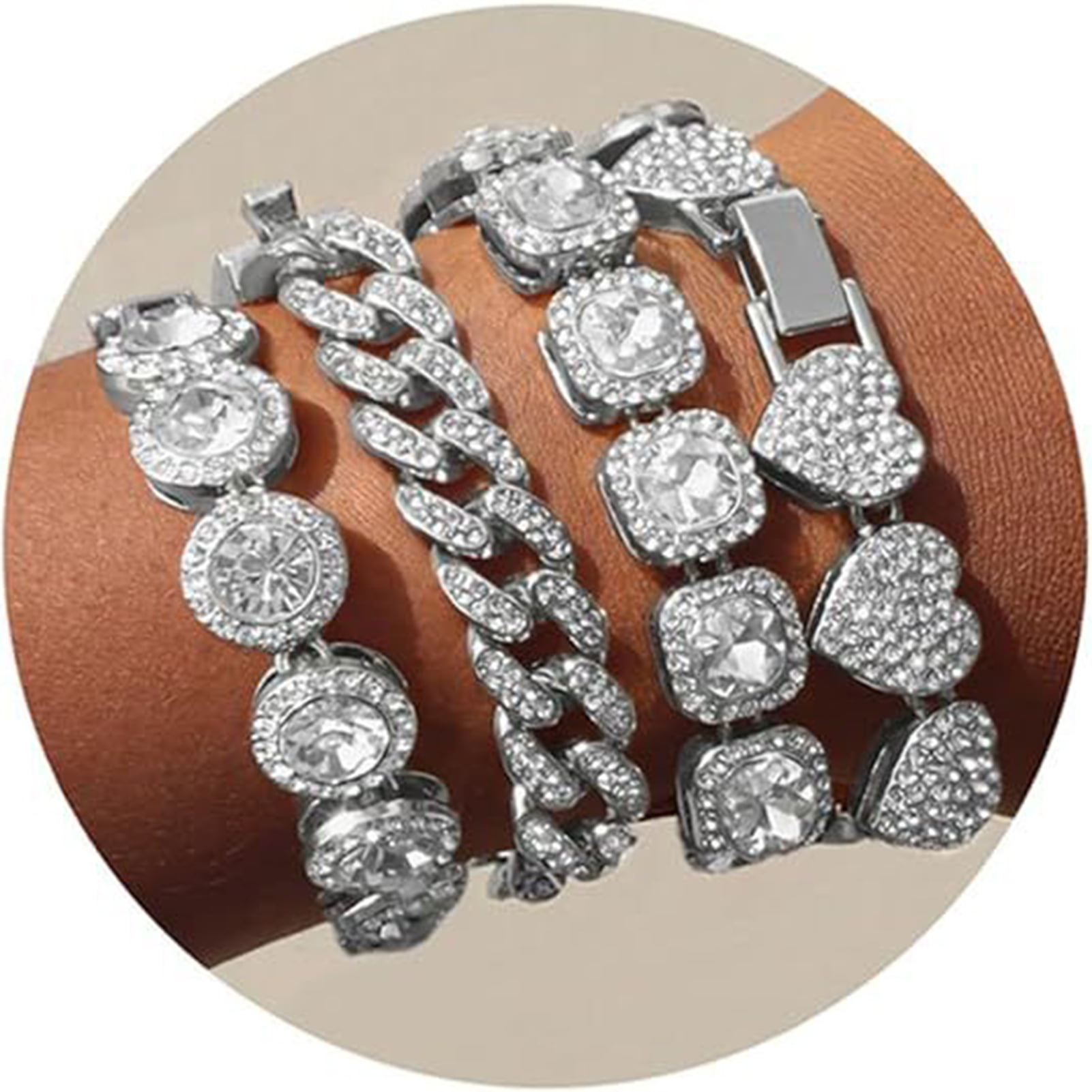 ZenCart 4 Pcs Bracelet Set Large Rhinestone Stacking Bracelets ...