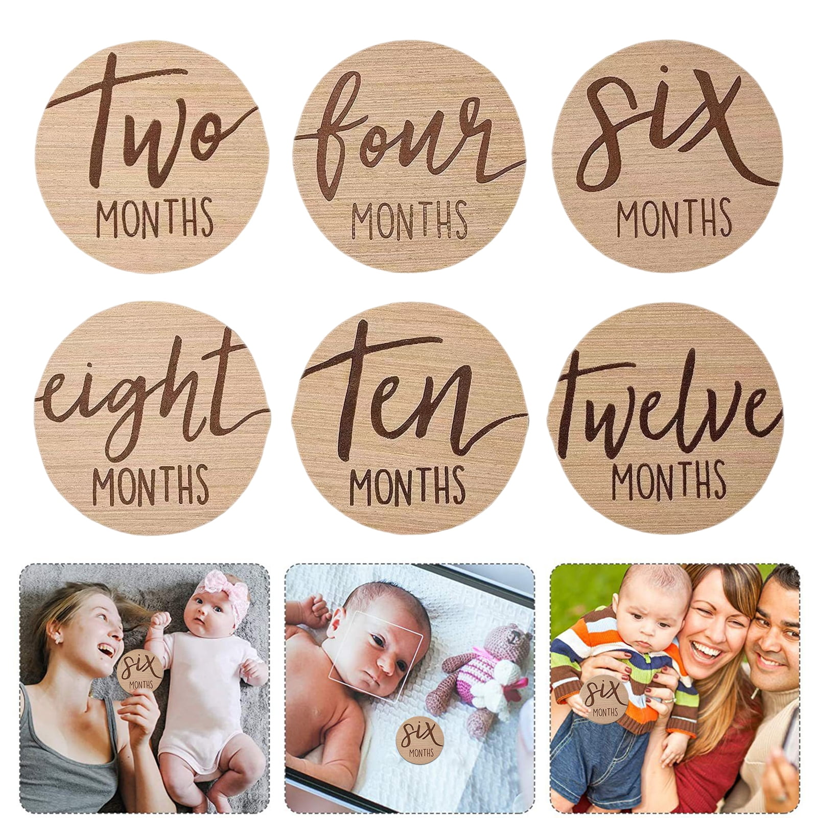 ZenCart 6Pcs Baby Monthly Milestone Marker Discs Wooden Milestone Cards ...