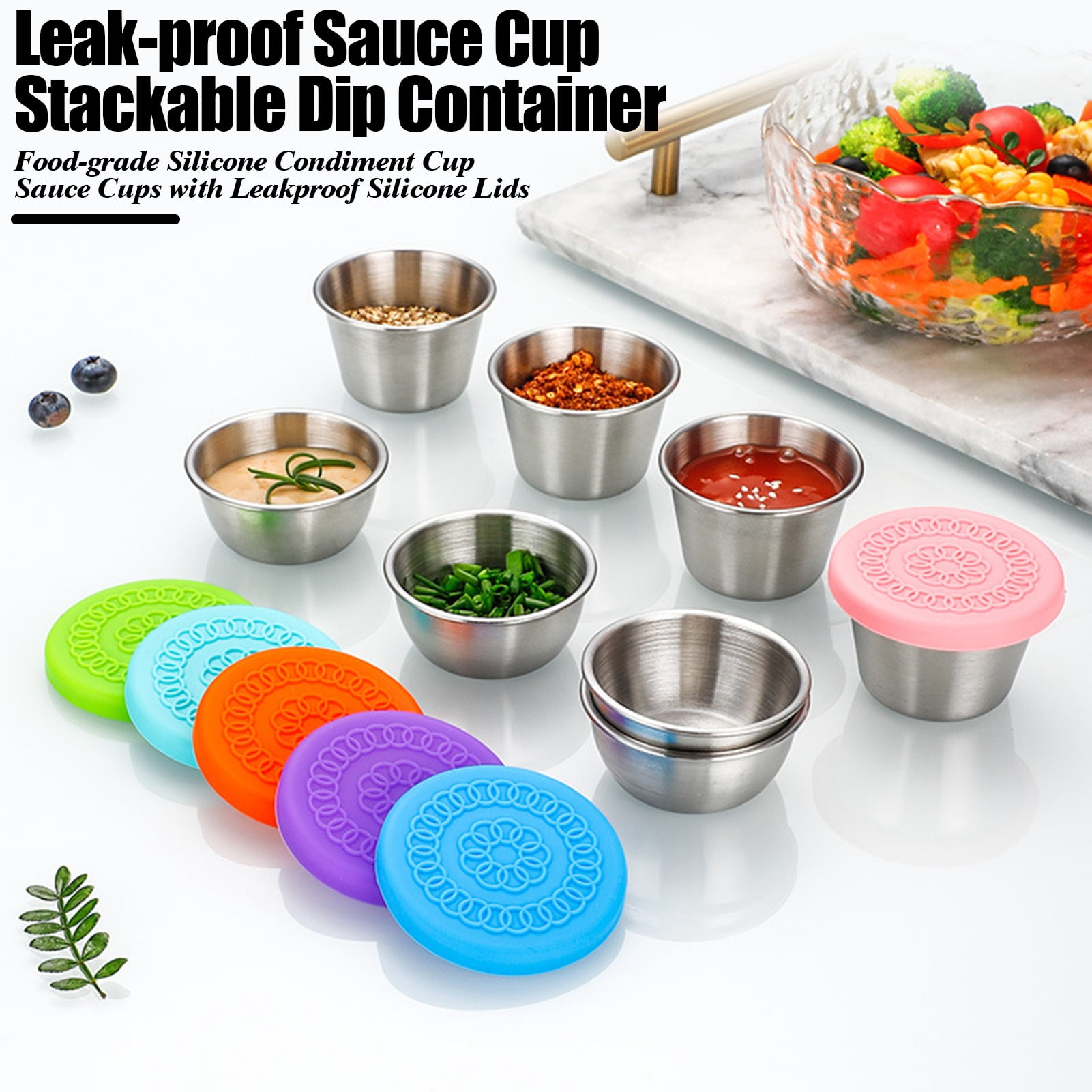 ZenCart 6Pcs Sauce Cup Set Leak-Proof Stainless Steel Containers with ...