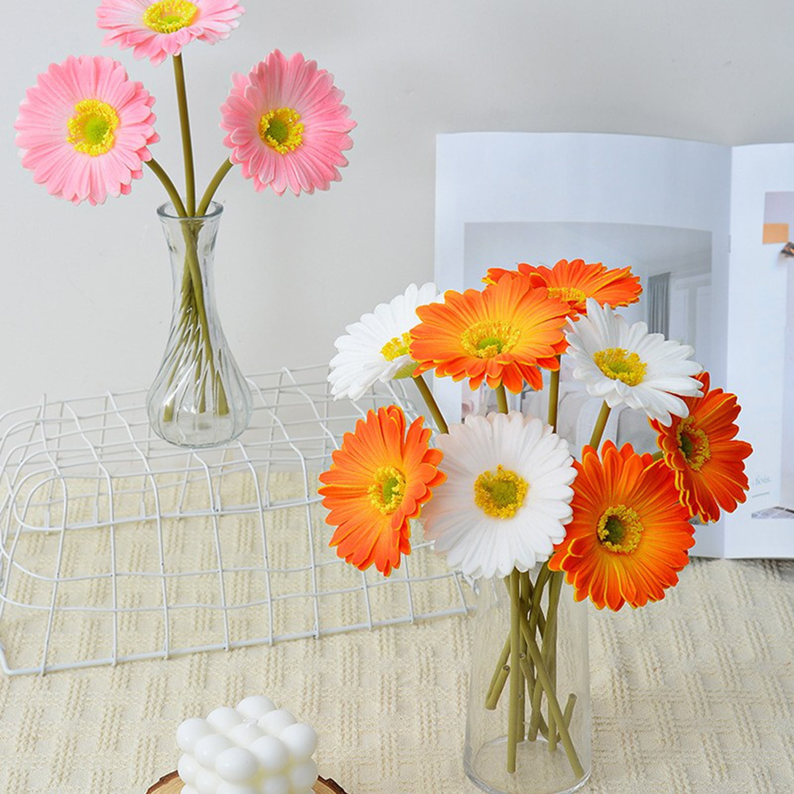 ZenCart Artificial Gerbera Jamesonii with Stem Realistic Fake Silk ...