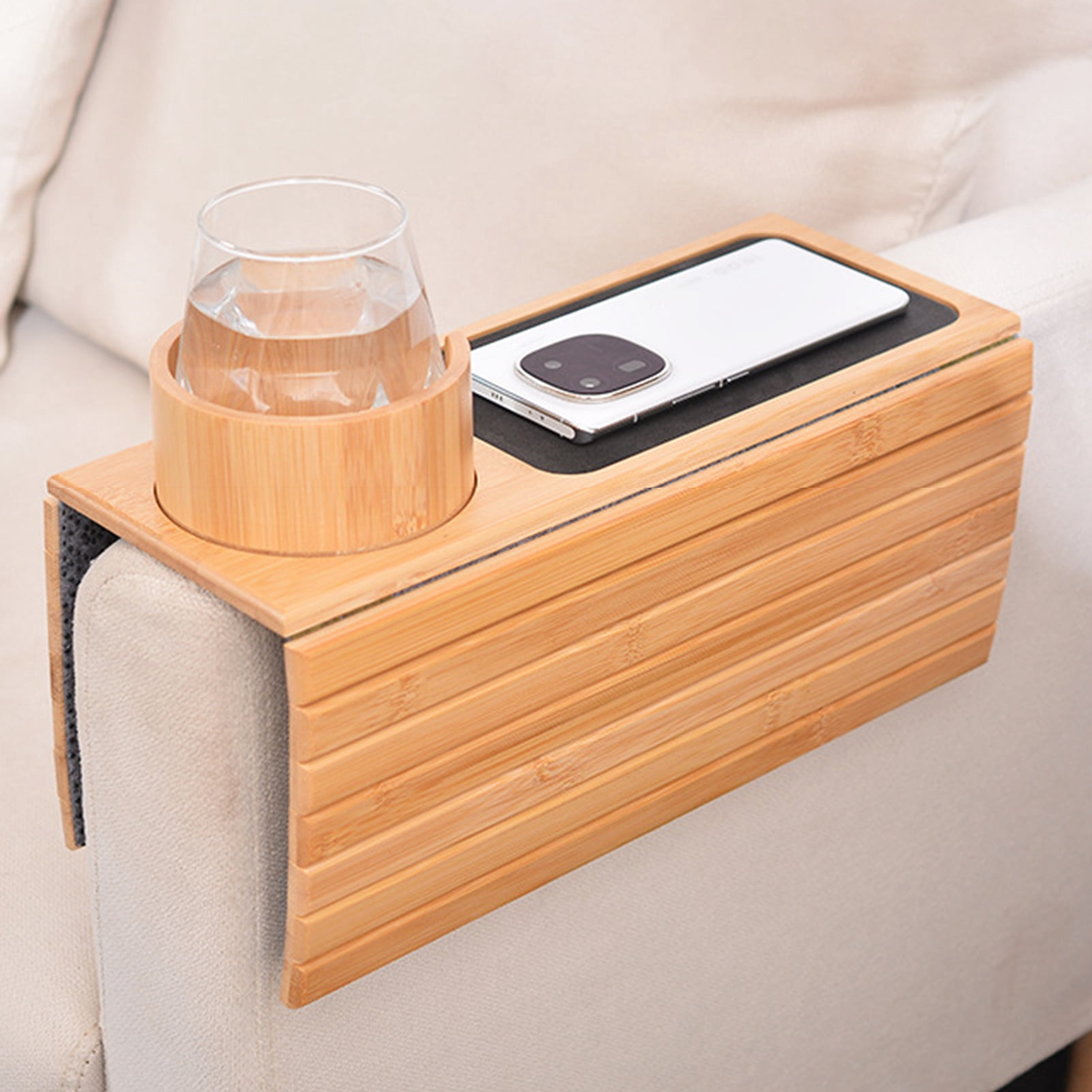 ZenCart Bamboo Sofa Armrest Tray with Cup Holder Anti-Slip Sofa ...