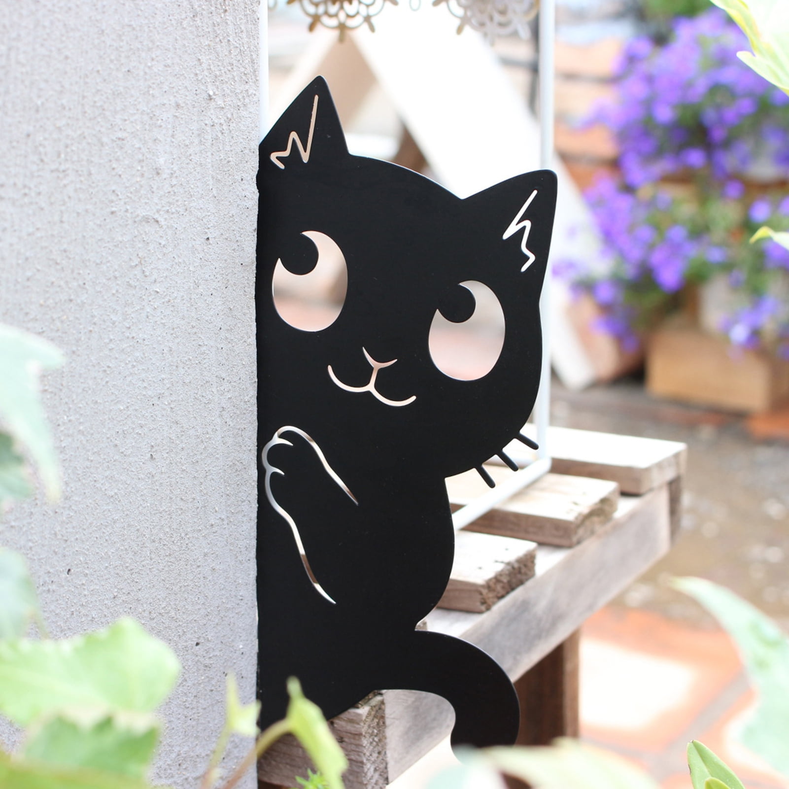 ZenCart Black Cat Garden Sign Metal Hiding Cat Silhouette Decoration ...