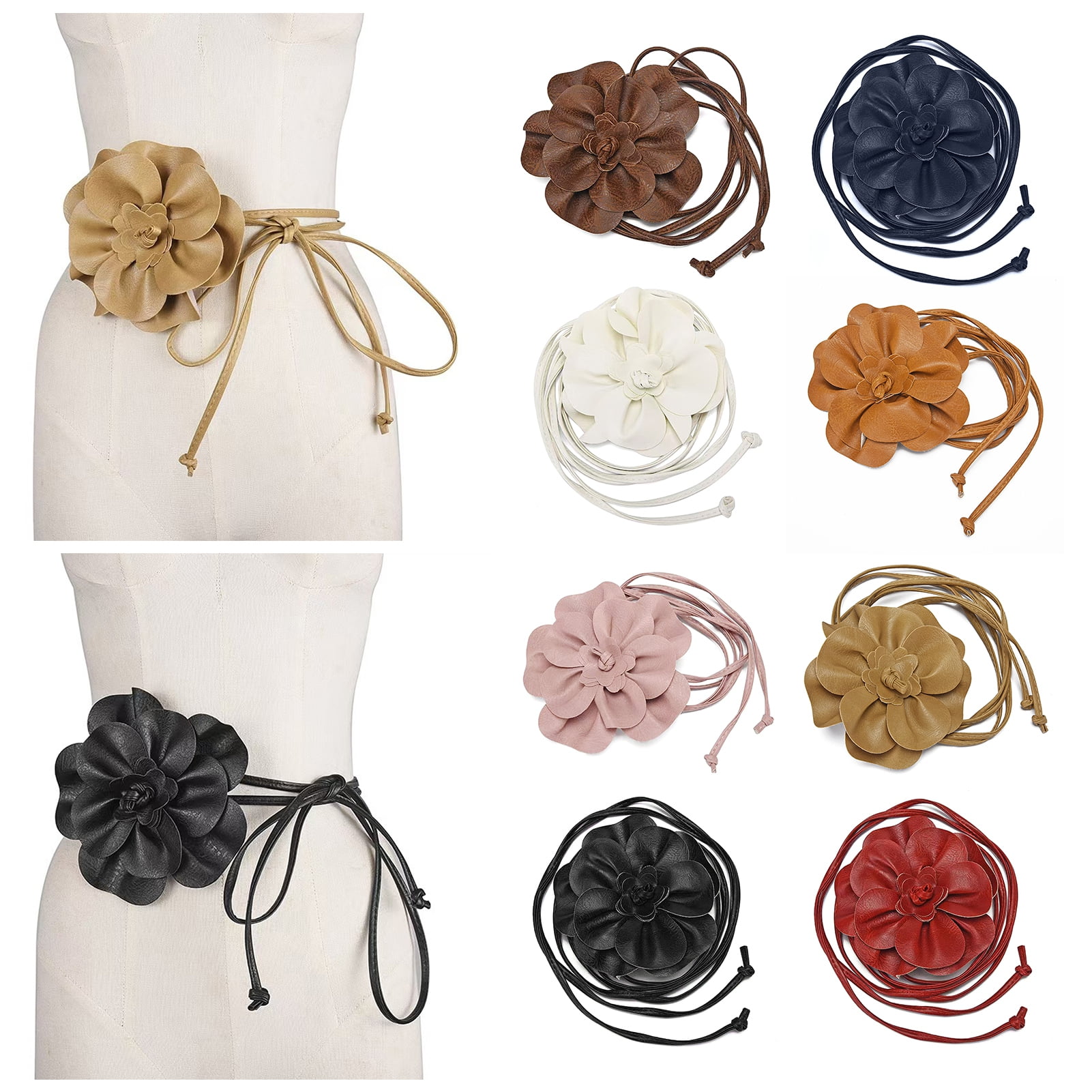 ZenCart Boho Flower Waist Belt for Women Girls Floral Faux Leather Rope ...