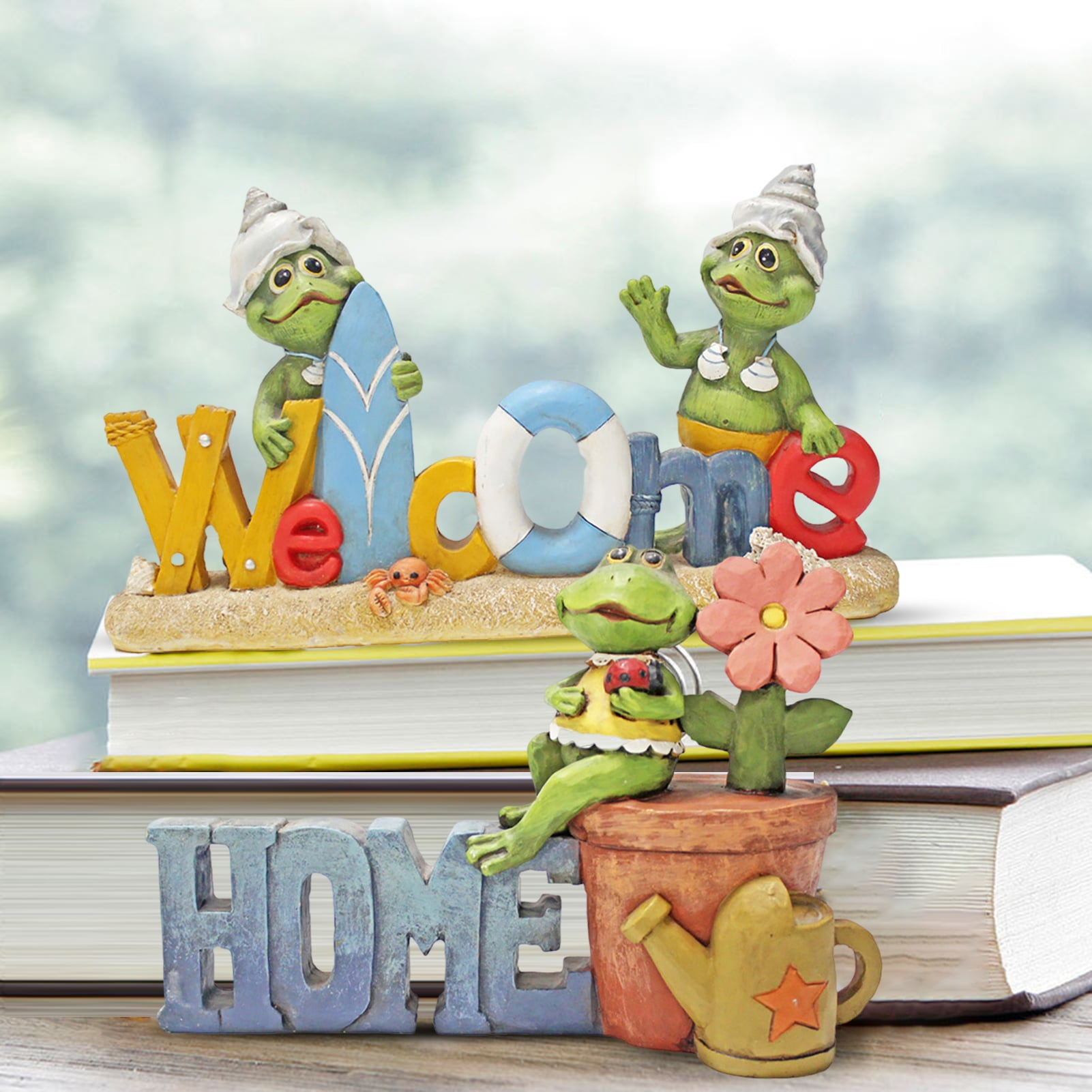 ZenCart Cartoon Fog Figurine Table Sign Resin Welcome Home Letter Frog ...
