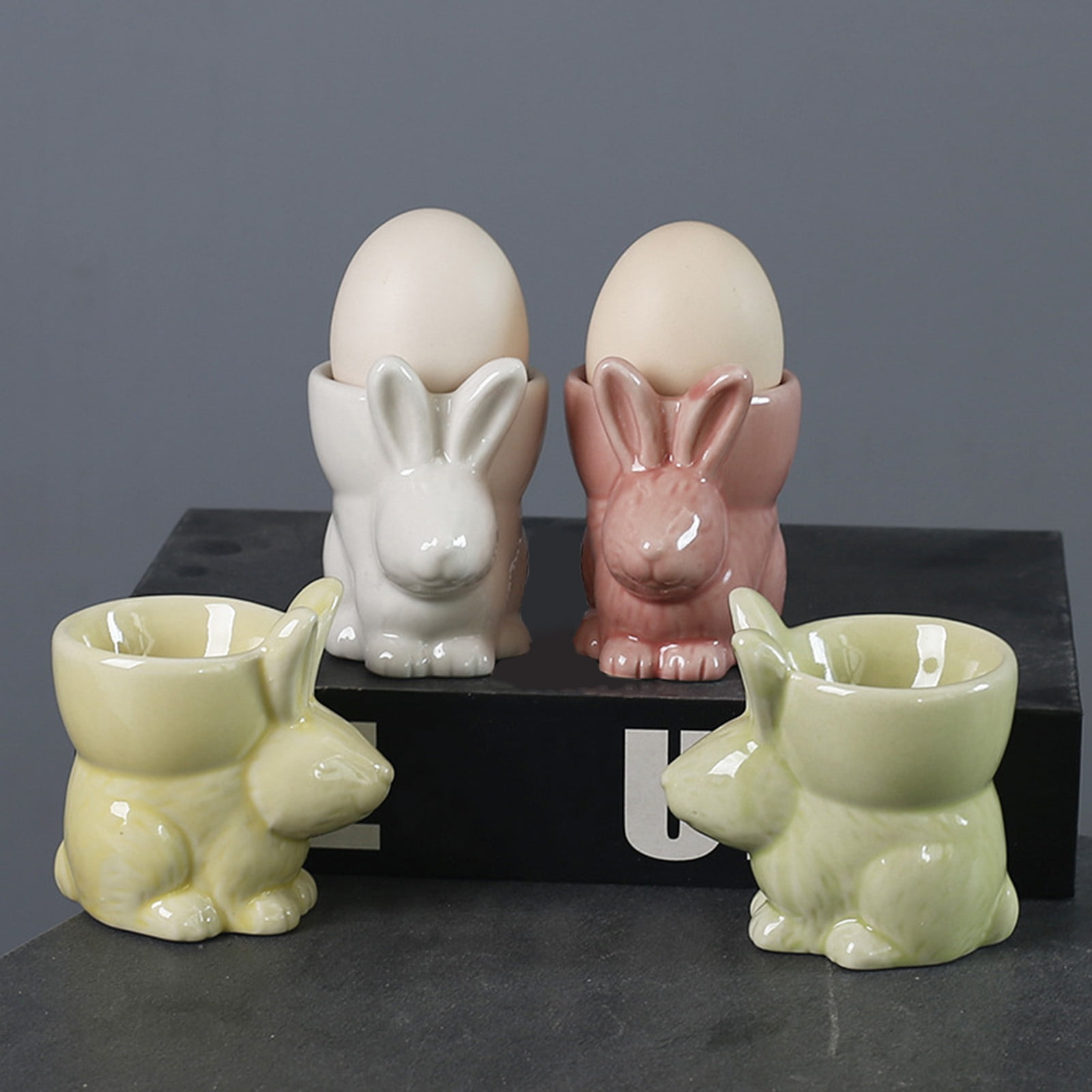ZenCart Ceramic Rabbit Egg Cup Bunny Egg Holder Breakfast Table Decor ...