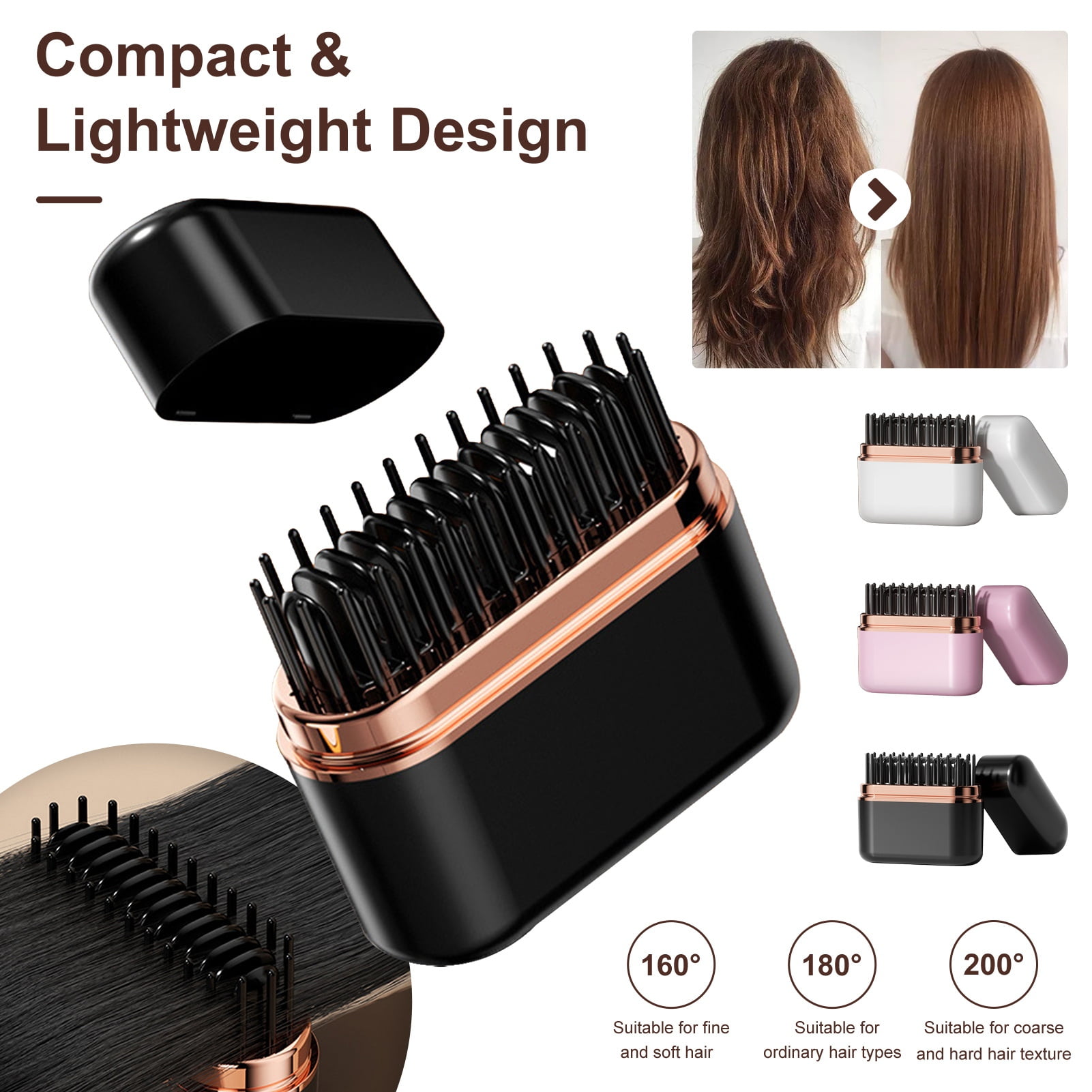 ZenCart Cordless Hair Straightener Brush 3 Temp Adjustable Fast Heating ...