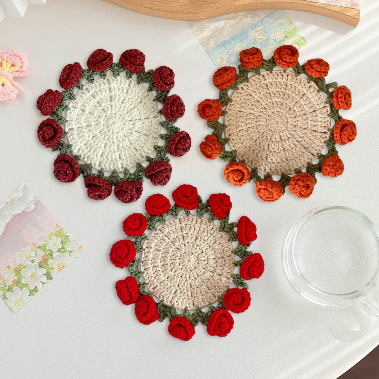 ZenCart DIY Crochet Coaster Kit with Rose Bouquet Design Shrink ...