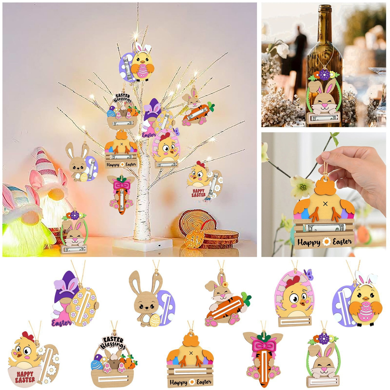 ZenCart Easter Cash Holder Wooden Rabbit Money Holder Hanging Cash Gift ...