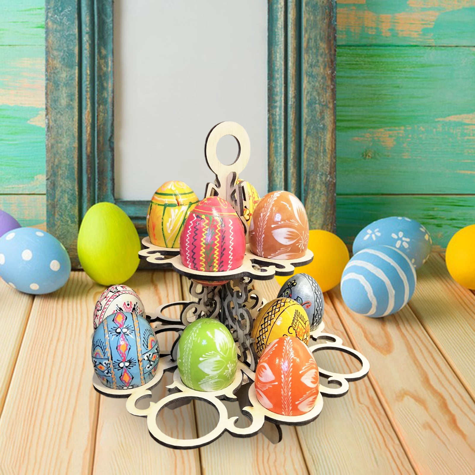 ZenCart Easter Egg Storage Rack 2 Tiers Rustic Wooden Colorful Egg ...