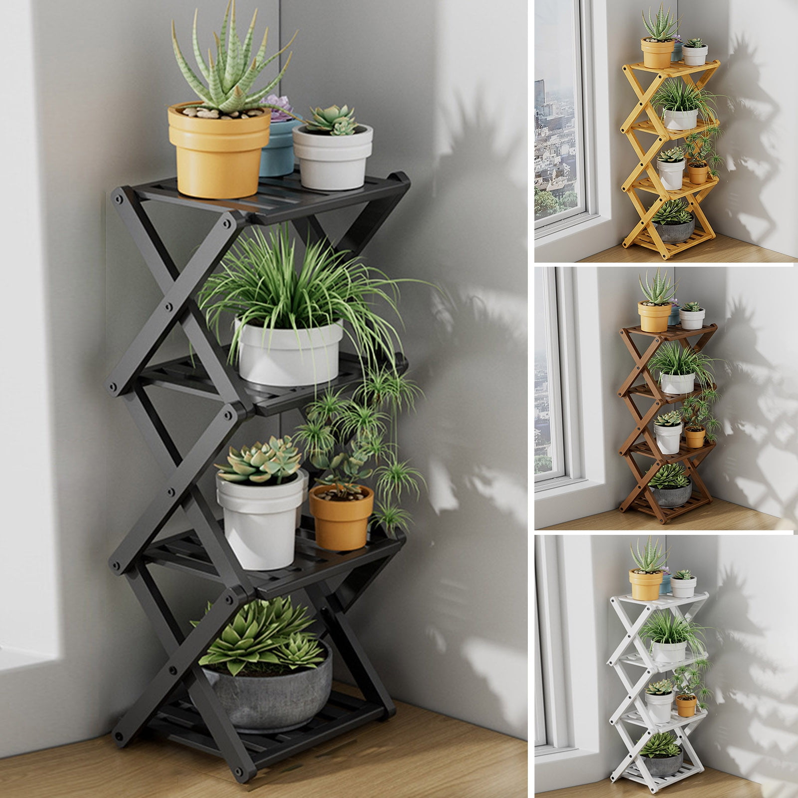 ZenCart Folding Plant Stand 4-Tier Bamboo Plant Rack Shoe Display Shelf ...