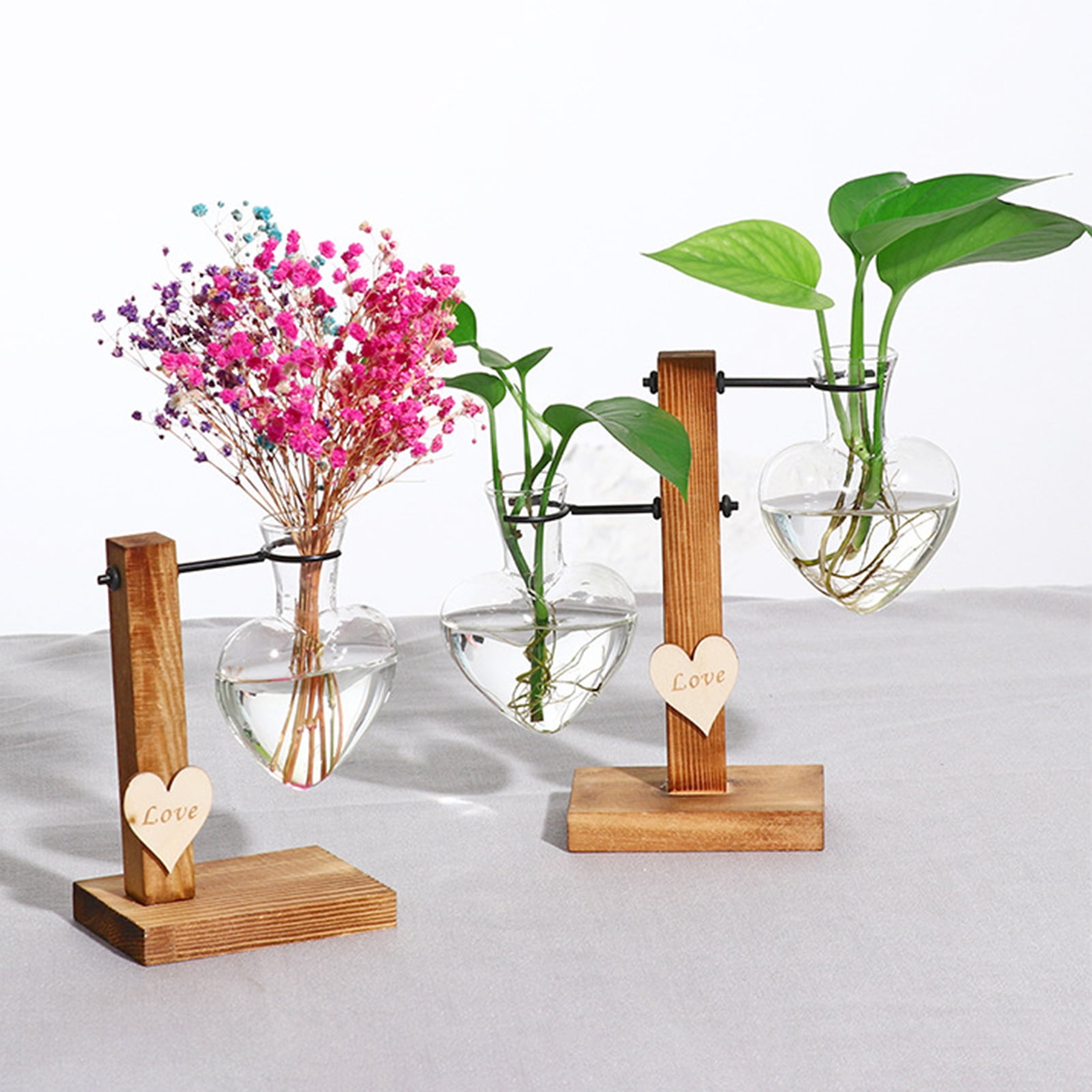 ZenCart Glass Plant Propagation Vase Love Bulb Vase with Wooden Frame ...