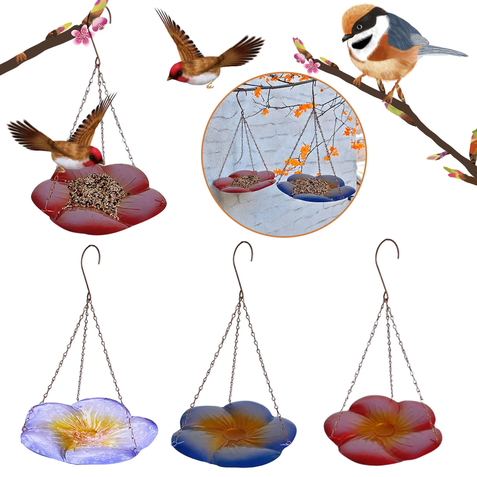 ZenCart Hanging Birds Bath Outdoor Glass Birds Water Bowl Garden ...
