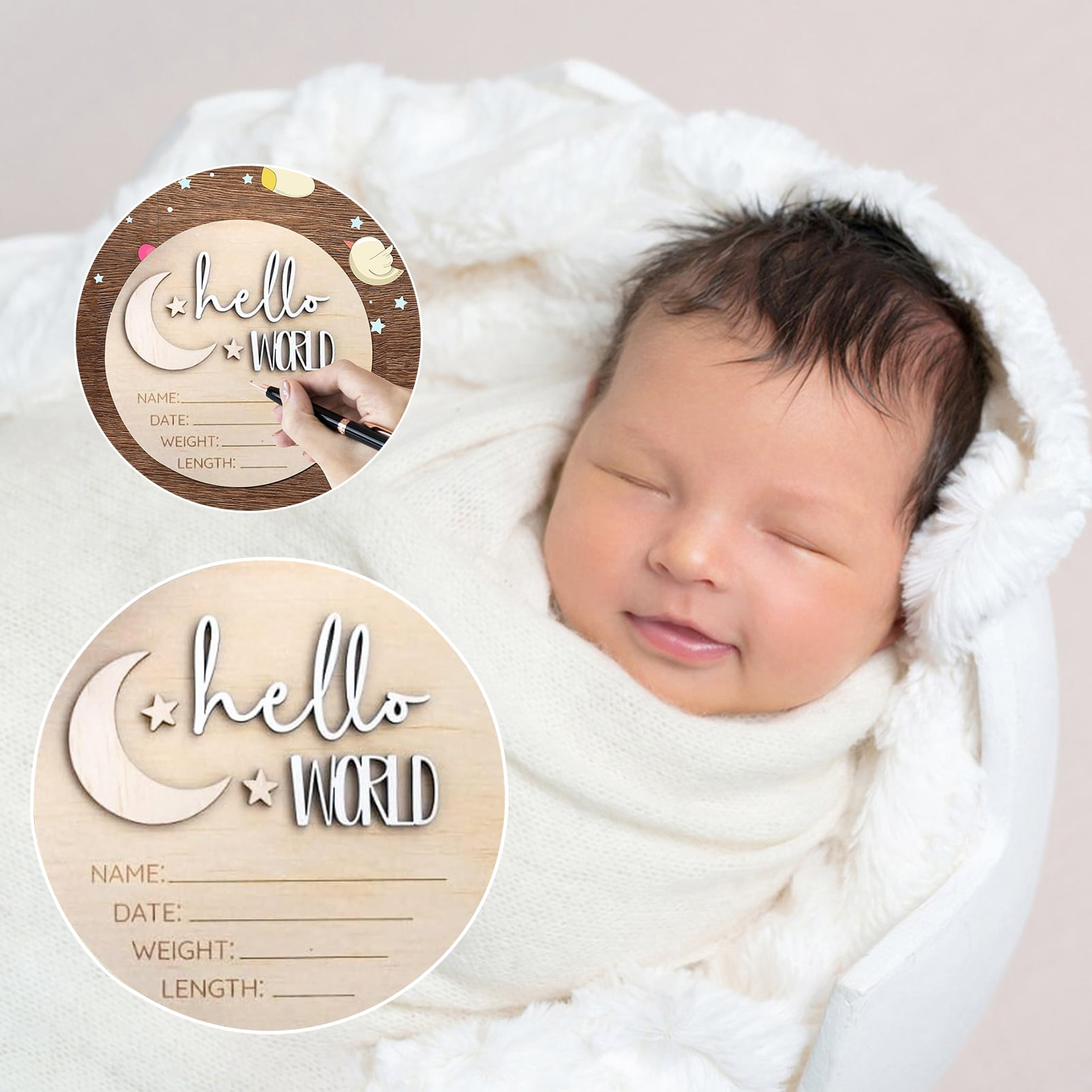 ZenCart Hello World Newborn Sign Moon Stars Design Wooden Birth ...