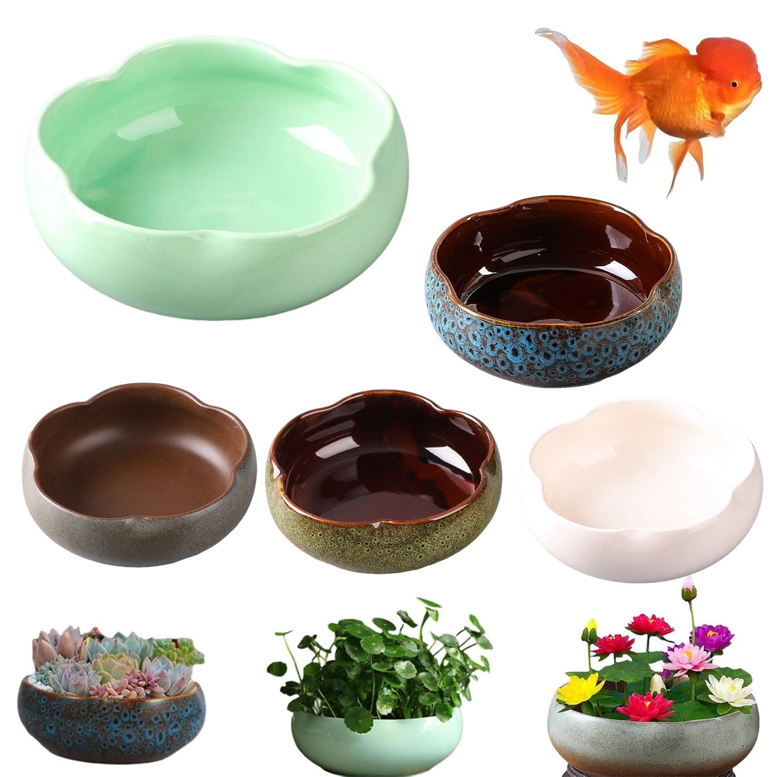 ZenCart Lotus Bowl Planter Large Opening Ceramic Lotus Flowerpot Glazed ...