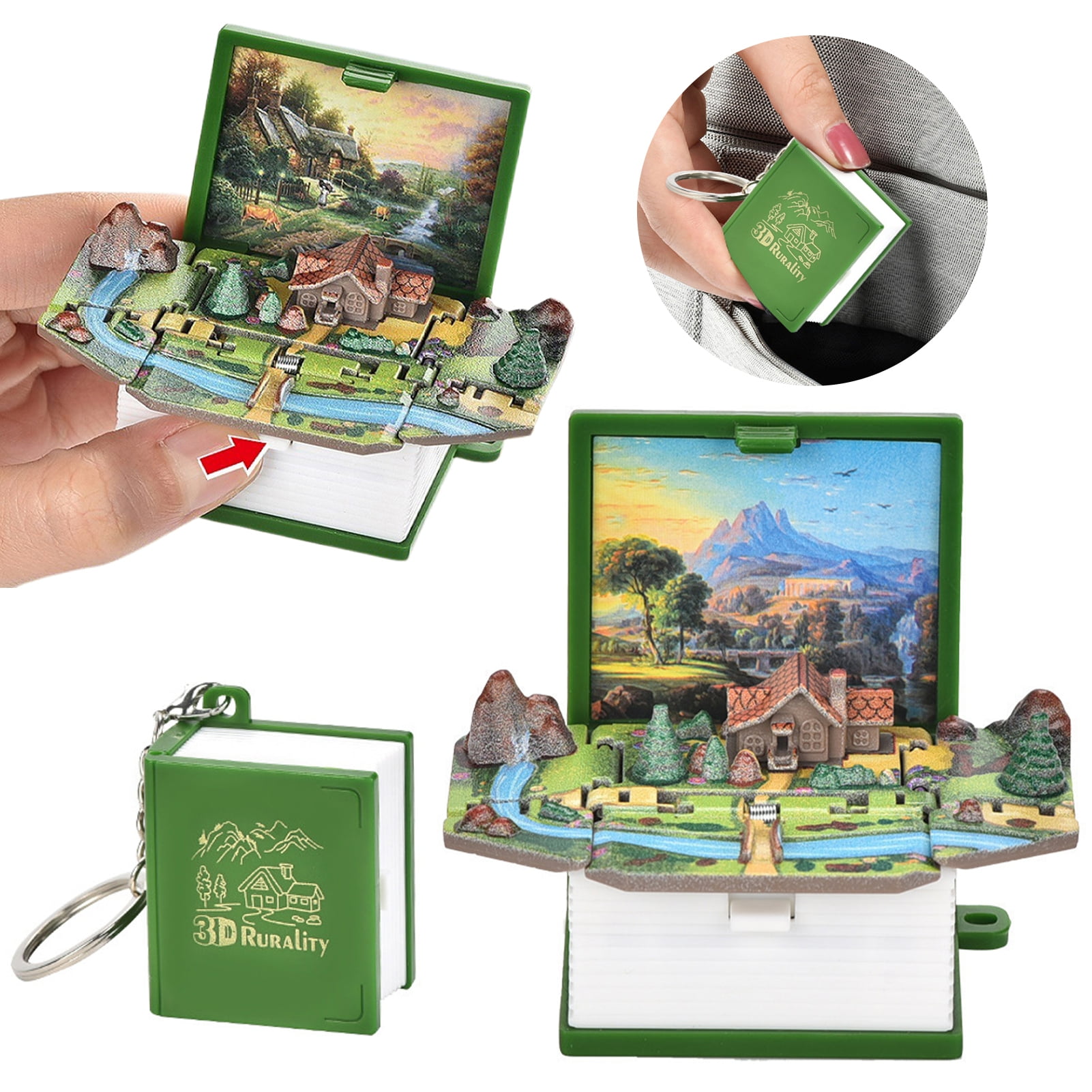 ZenCart Mini 3D Folding Book Keychain Popping Miniature World Hanging ...