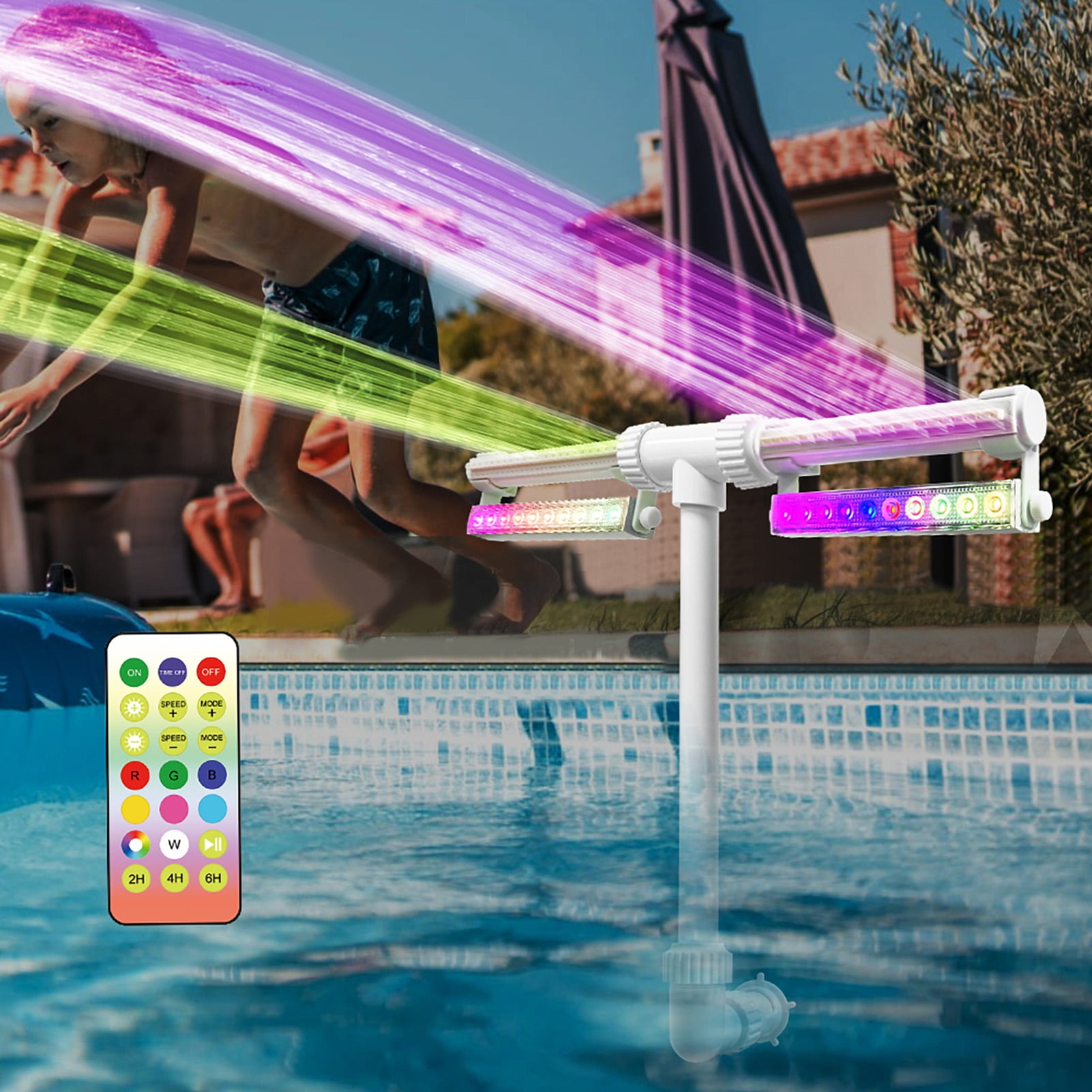 ZenCart Pool Fountain with 7 Color LED Light Adjustable Dual Spray Pool ...