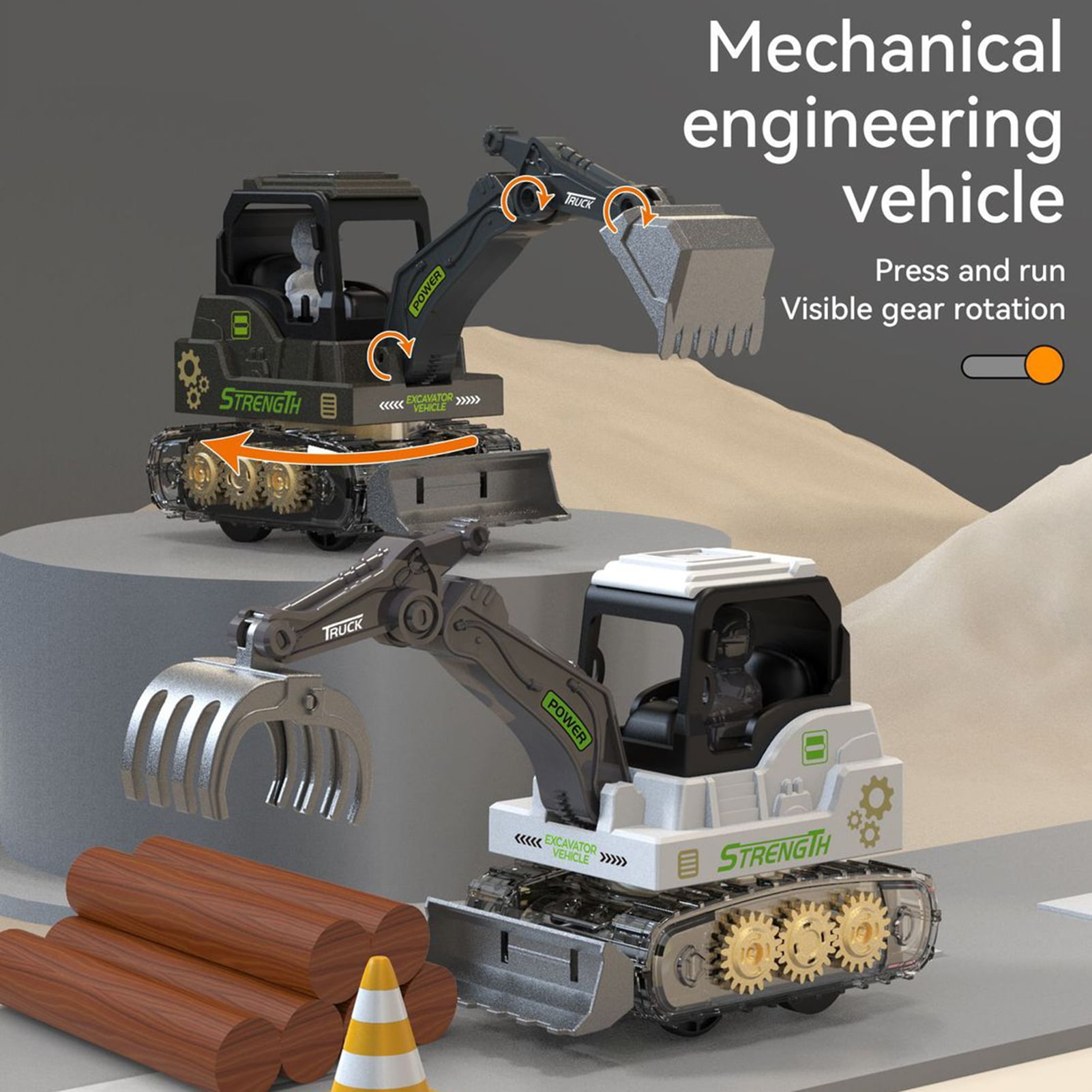 ZenCart Press Gear Construction Vehicle Toy Realistic Kids Excavator ...