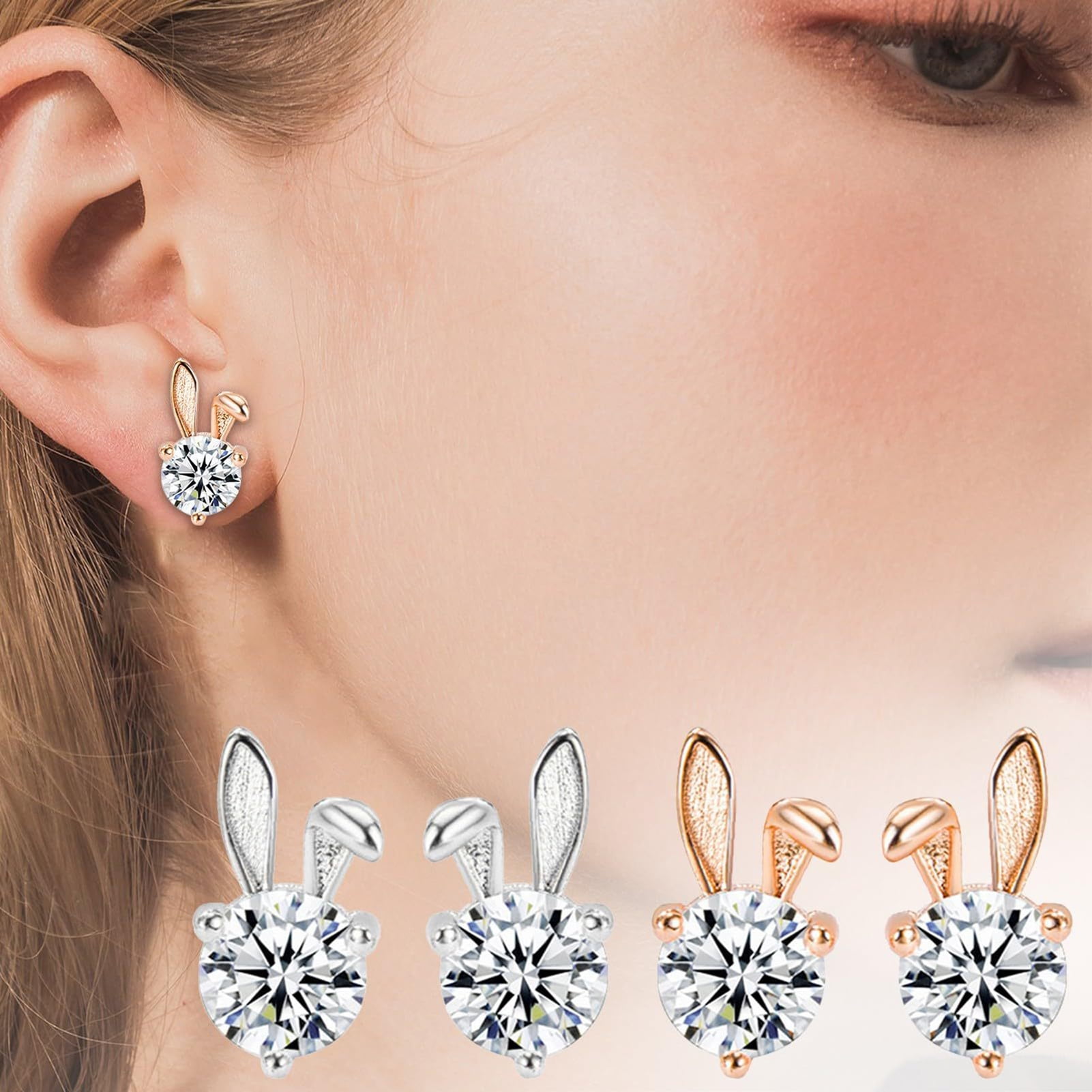 ZenCart Rabbit Ear Necklace Earring Cubic Zirconia Rabbit Animal ...