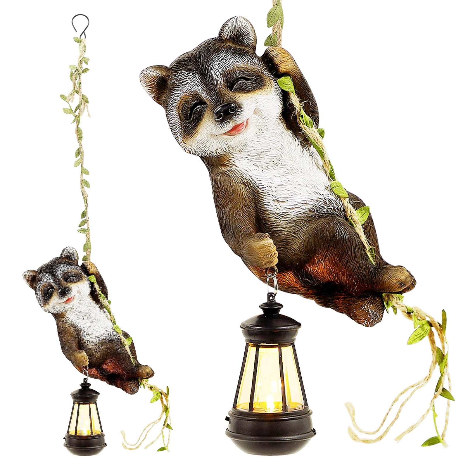 ZenCart Raccoon Solar Light Resin Climbing Raccoon with LED Lantern ...