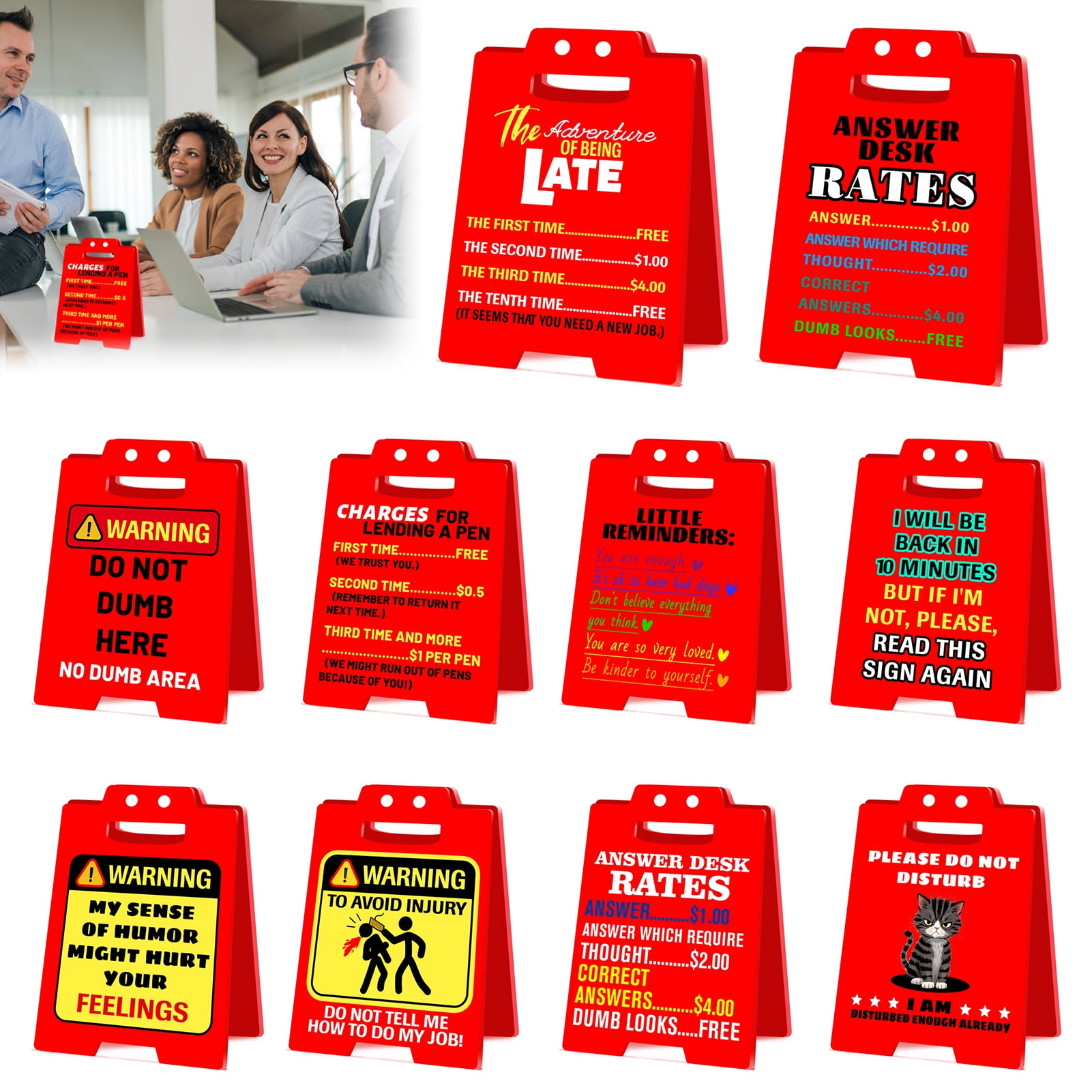 ZenCart Red Acrylic Desk Caution Sign Heavy Duty Prank Desktop Warning ...