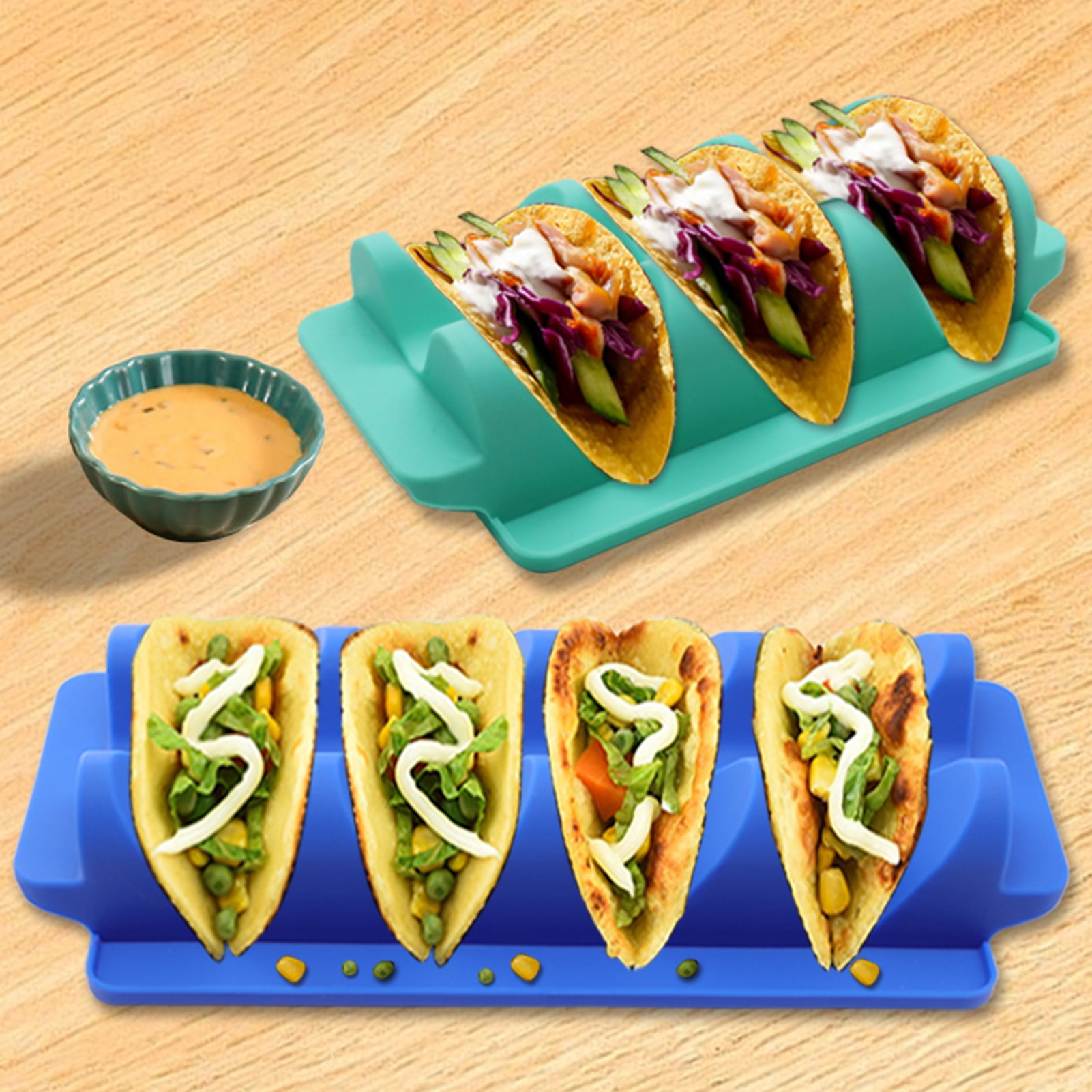 ZenCart Silicone Taco Holder Plates 4-Slots Reusable Taco Plates for ...