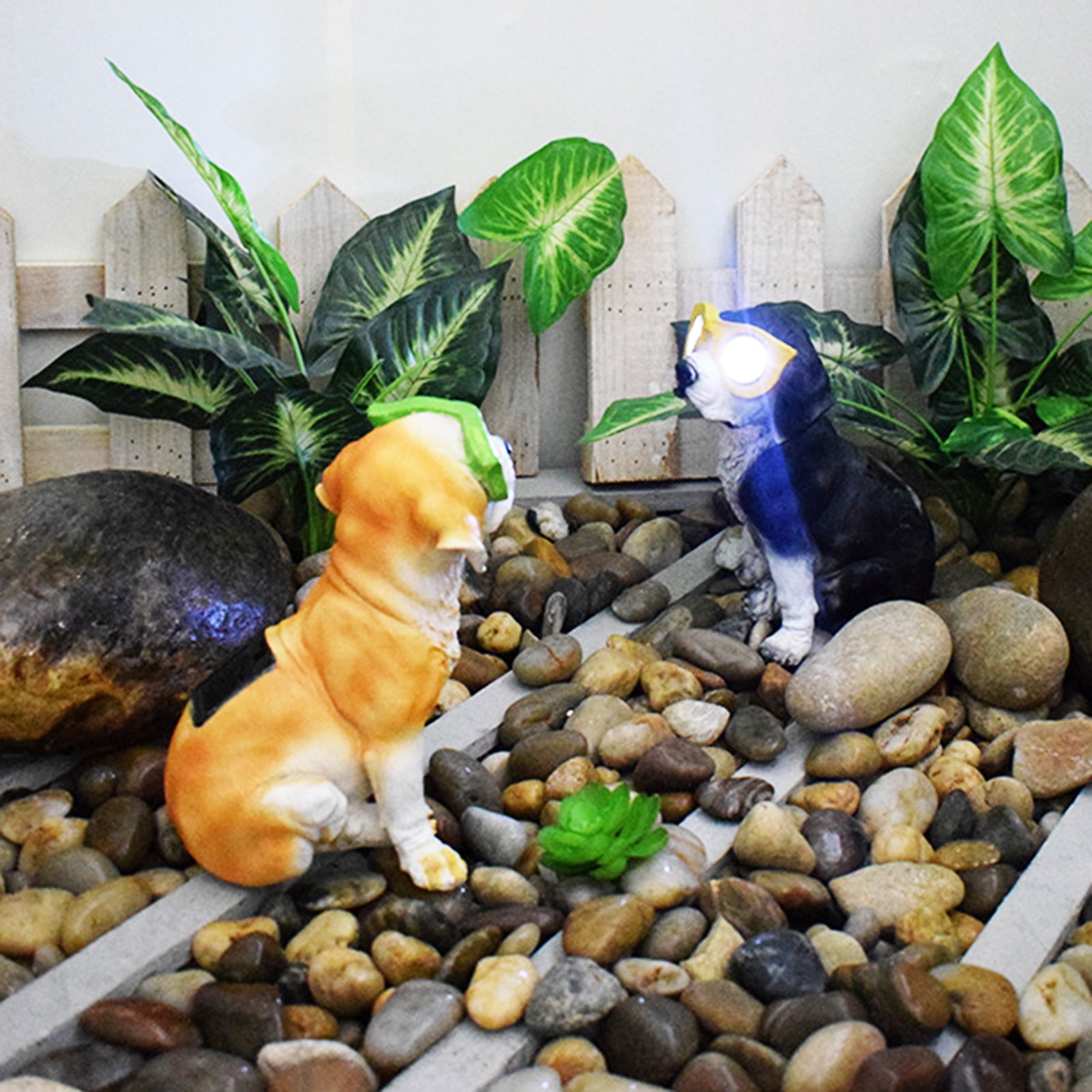 ZenCart Solar Dog Statue with Glasses Resin Puppy Solar Lamp Garden ...