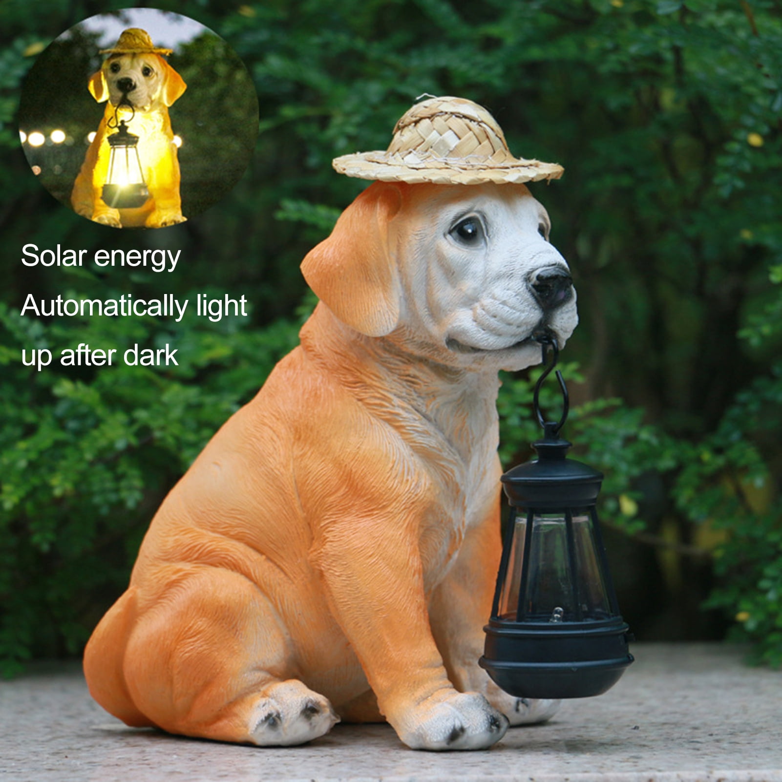 ZenCart Solar Garden Light Resin Puppy Statue with Solar LED Lantern ...