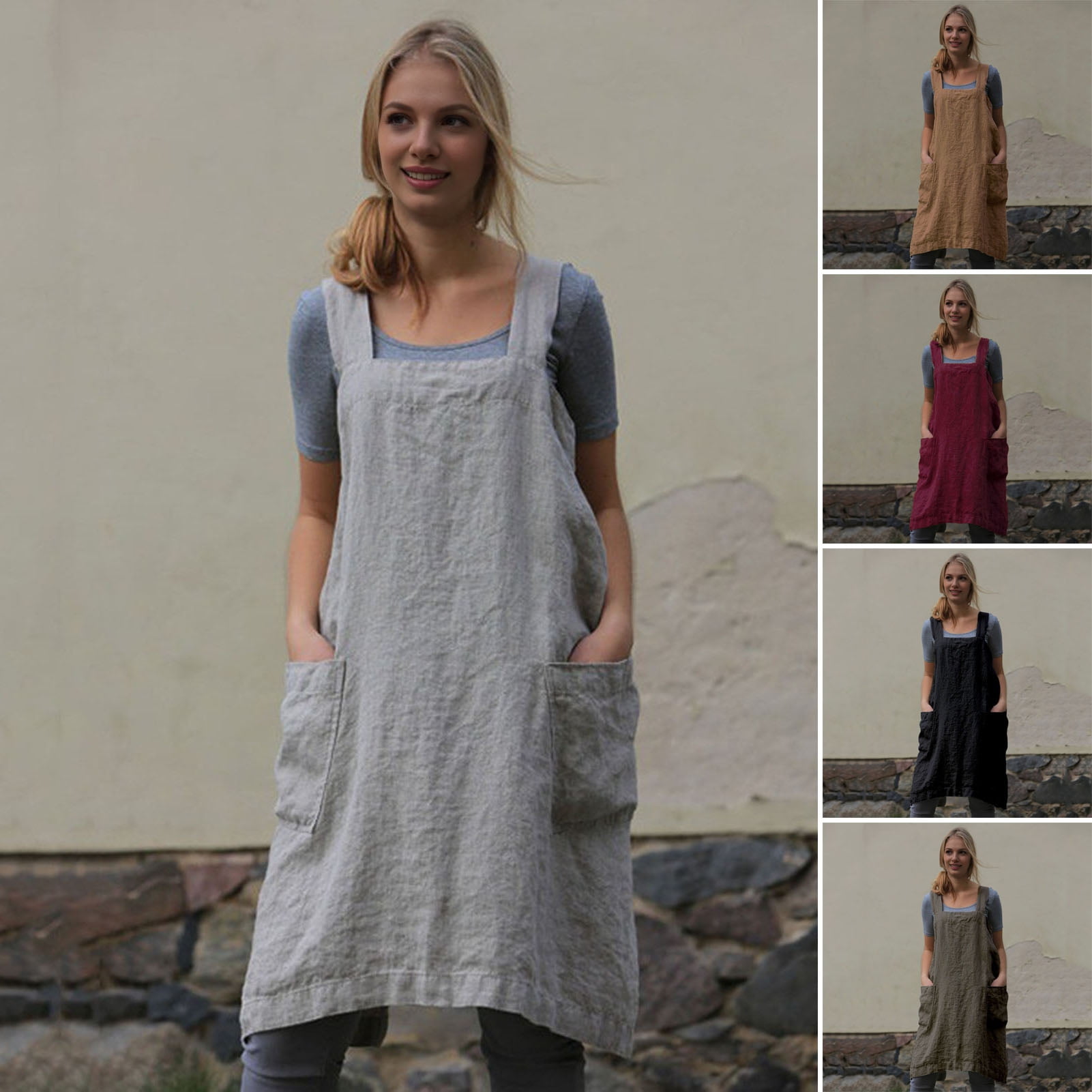 ZenCart Women Bib Apron X Shape Back Bandage Design Wide Strap Large ...