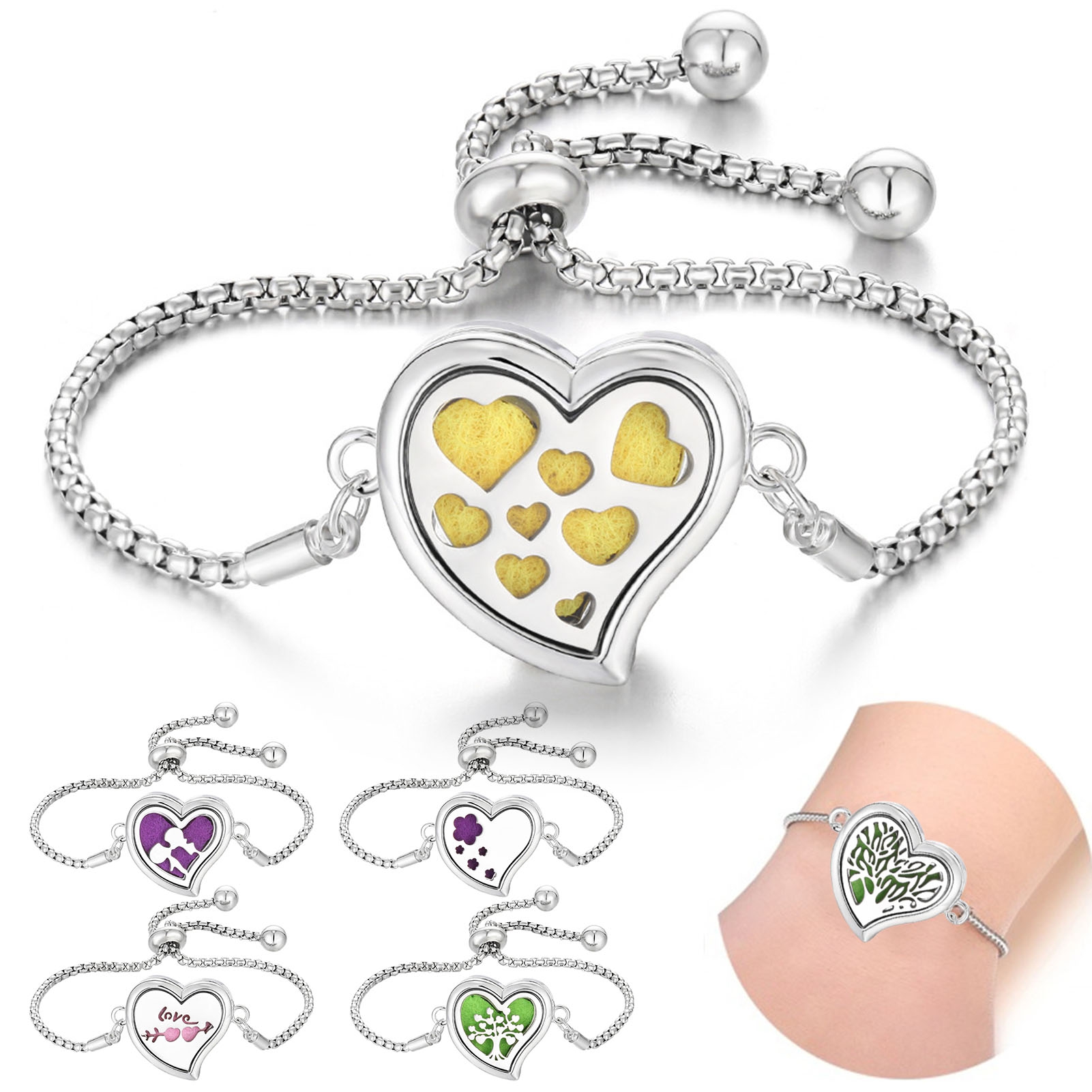 ZenCart Women Bracelet Adjustable Size Heart Hollow Design Aromatherapy ...