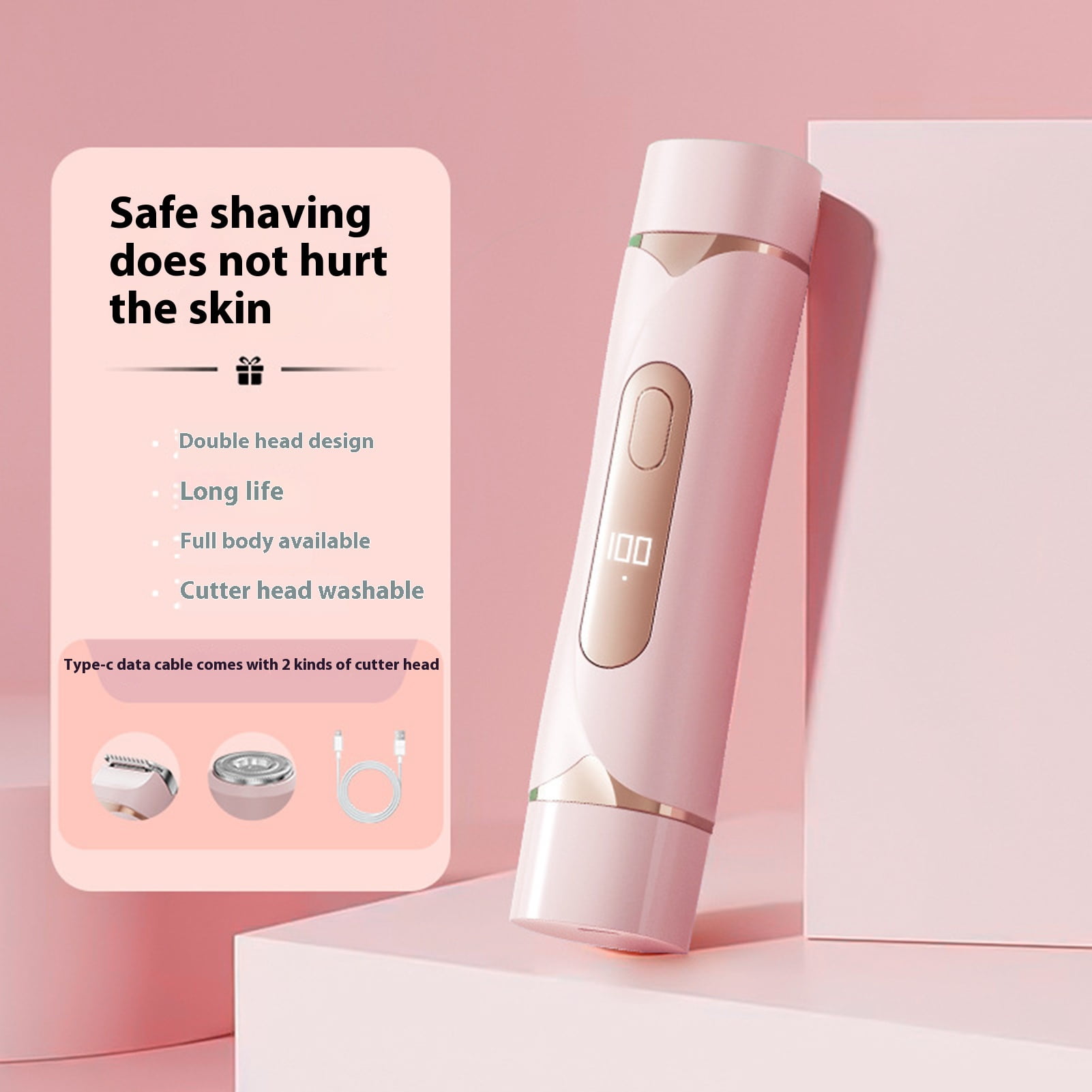 ZenCart Women Electric Shaver Double Heads LED Display USB Rechargeable IPX7 Waterproof Portable ...