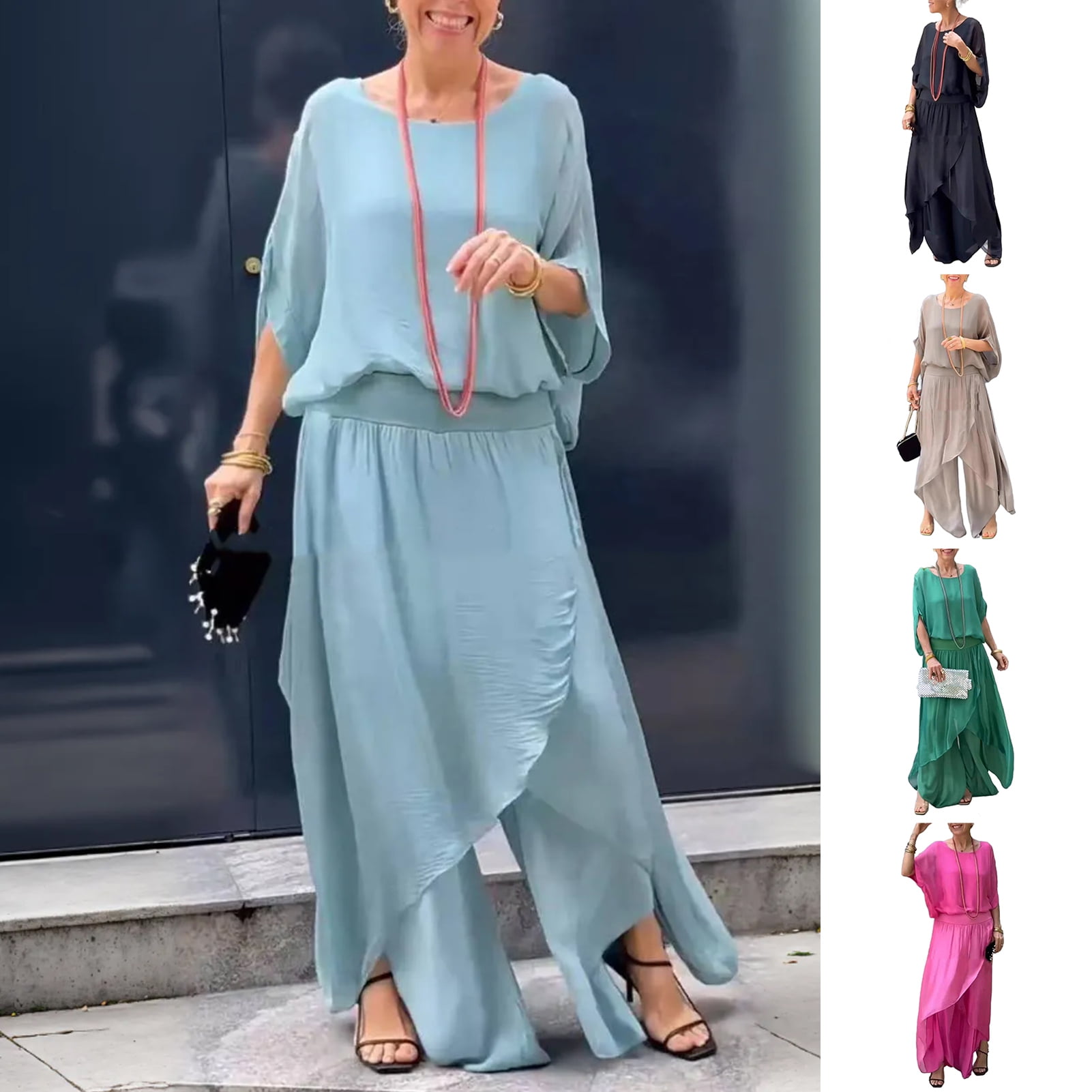 ZenCart Women's Casual Two Piece Chiffon Set Plus Size Mother of Bride ...