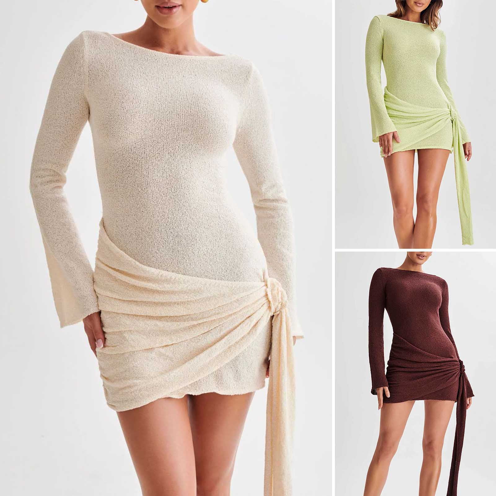 ZenCart Women's Sexy Bodycon Mini Dress Long Sleeve Backless Slim Dress ...