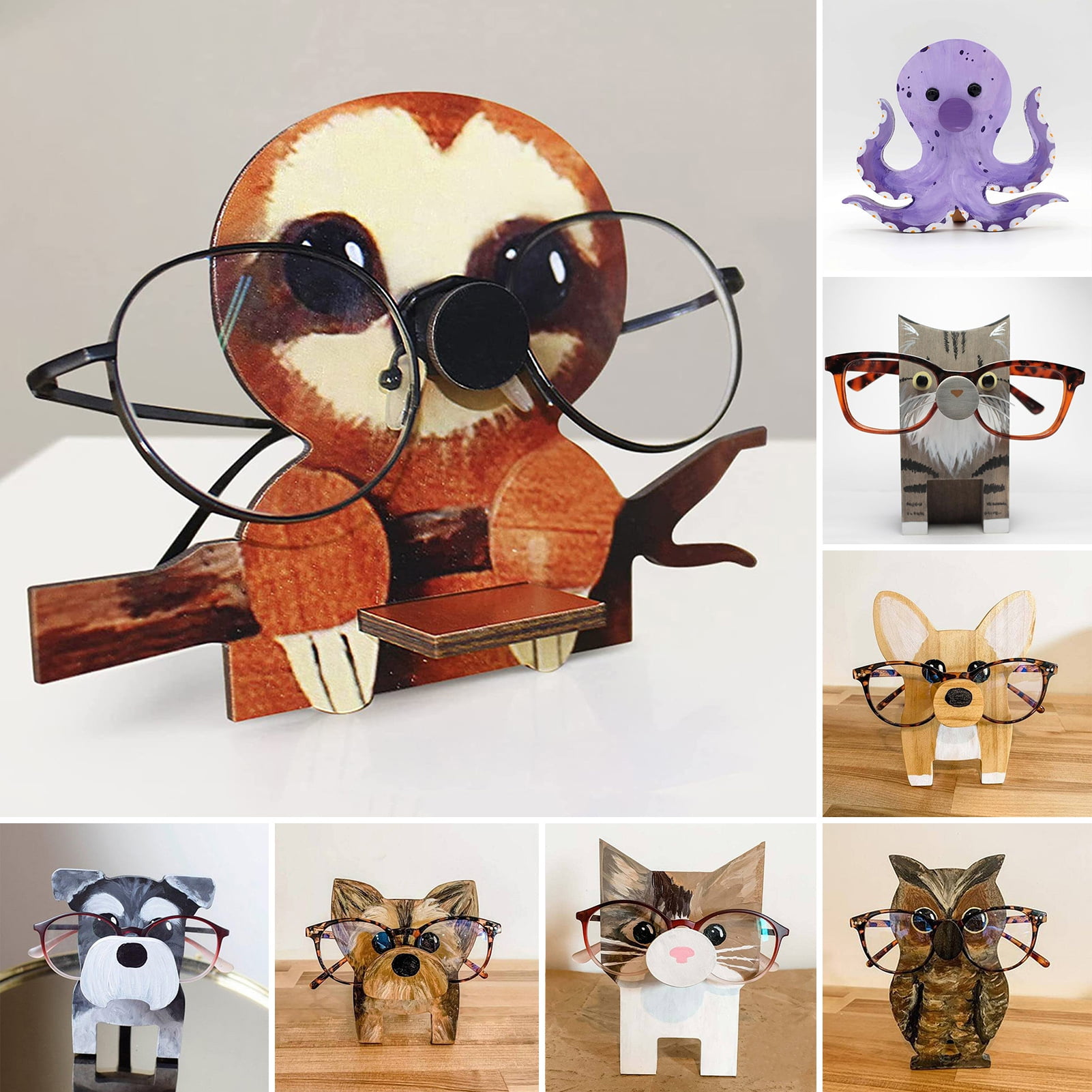 ZenCart Wooden Animal Eyeglass Stand Hand-Painted Glasses Holder Animal ...
