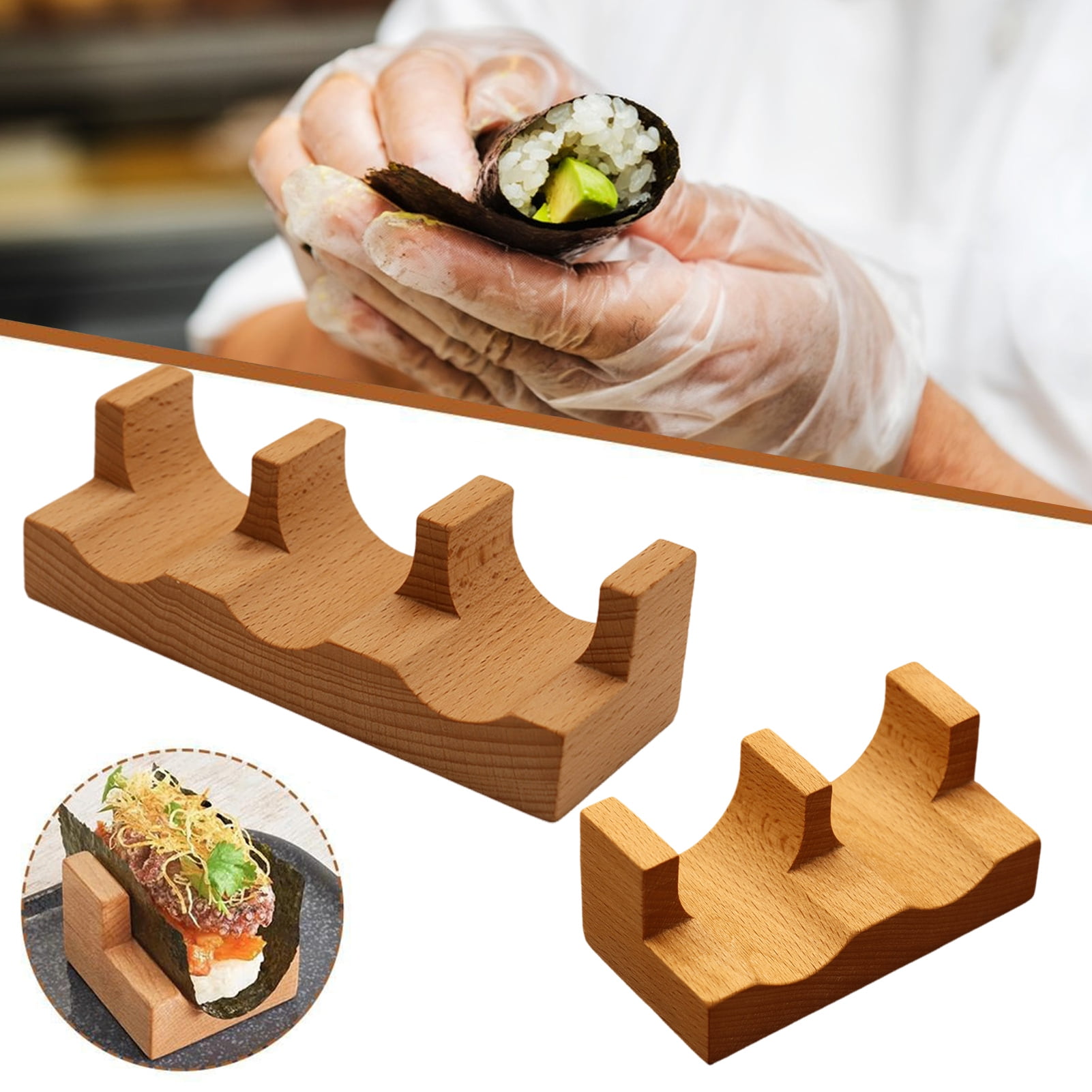 ZenCart Wooden Sushi Taco Holder U-shaped Sushi Rack Sashimi Plate ...