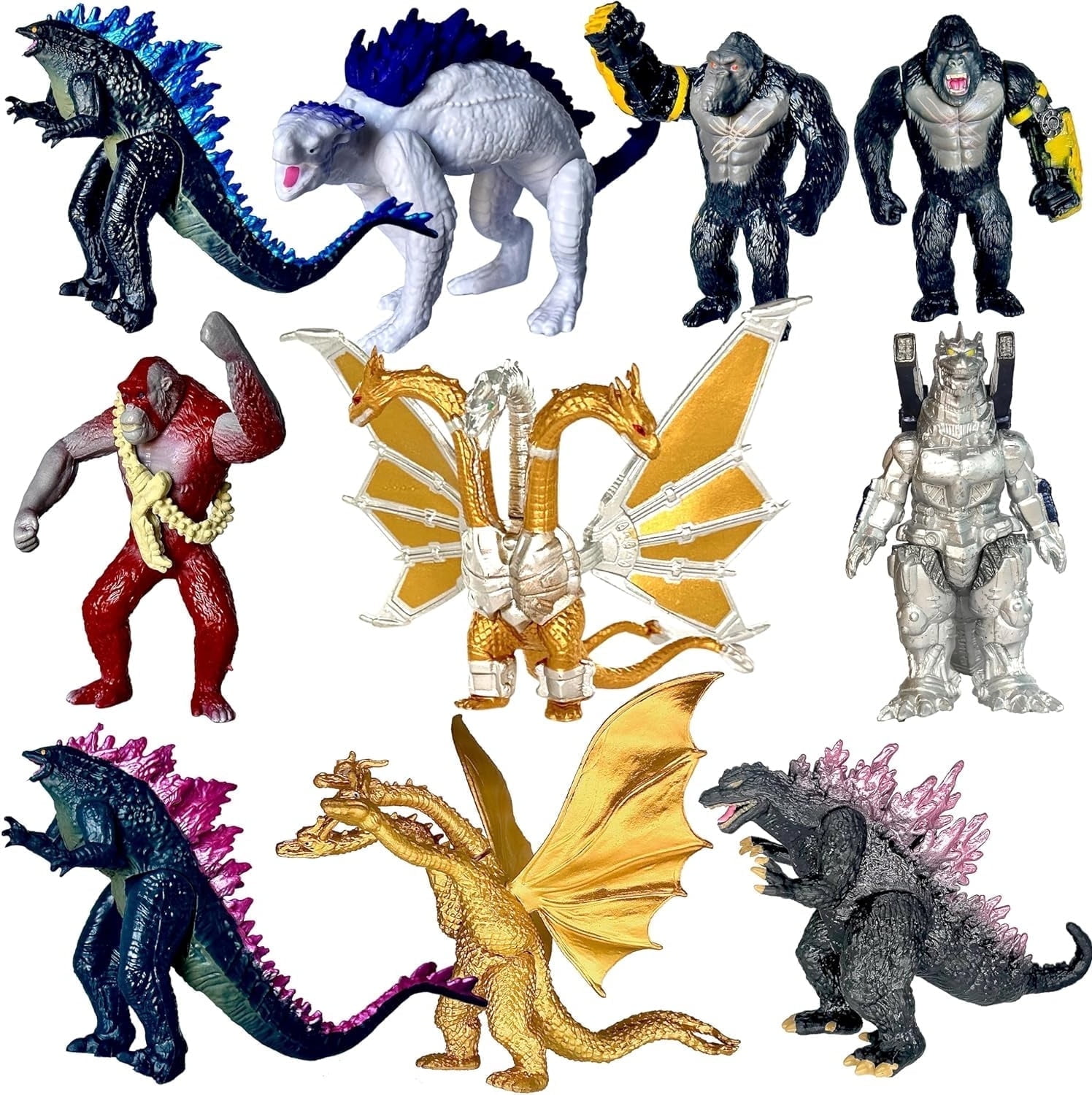 Set of 10 Godzilla x Kong: The New Empire Action Figures – Dinosaur Dragon Battle Roar Pack ...