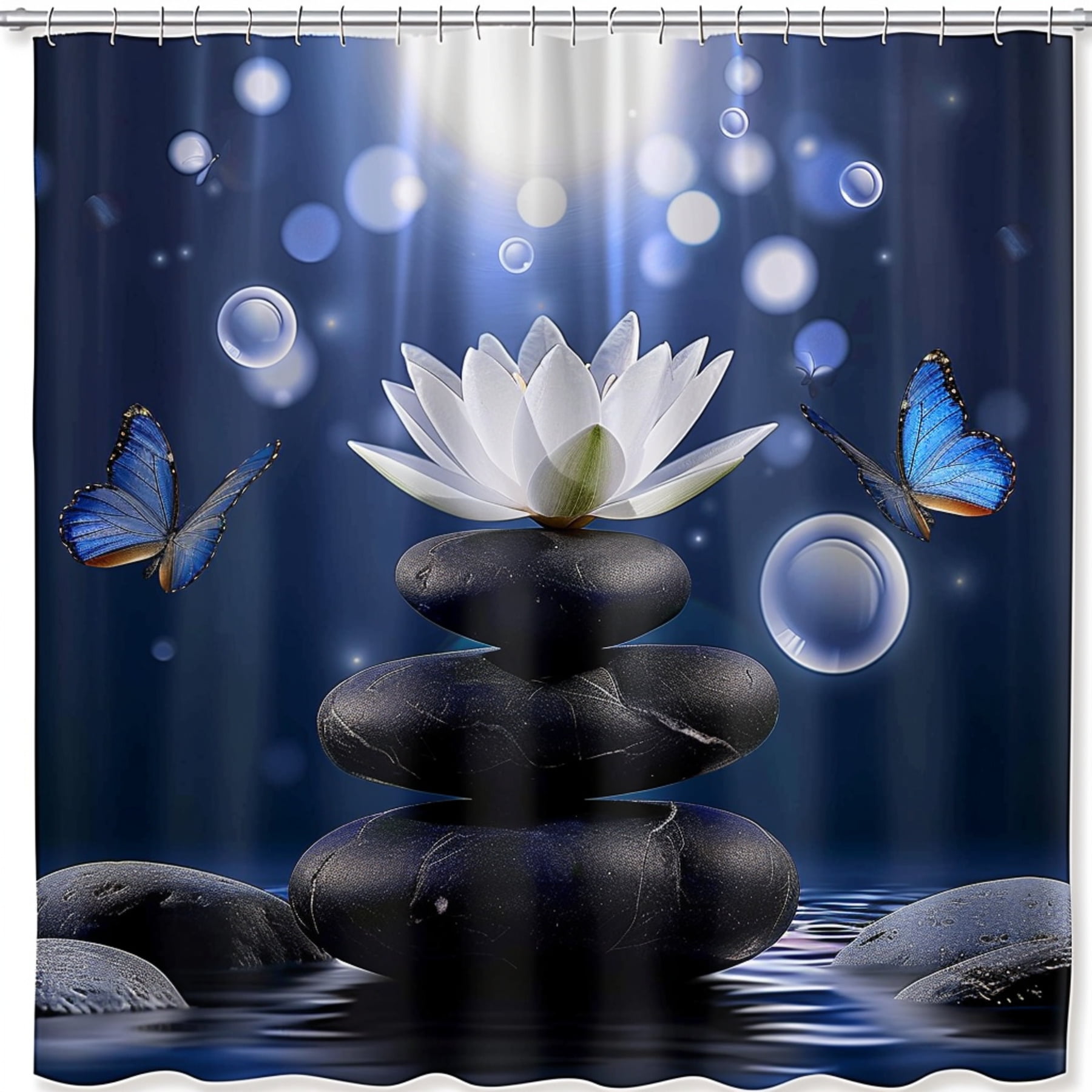 ZenInspired Shower Curtain with Lotus Flower Blue Butterflies and ...