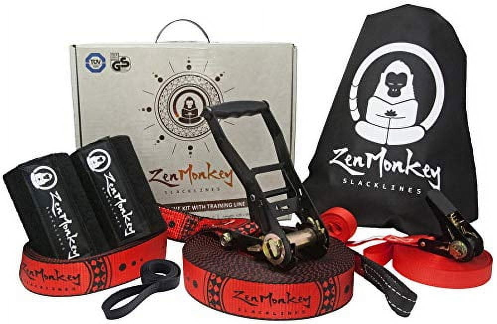 Zenmonkey Outdoor Agility Equipment - 60ft Slackline Kit with Training ...