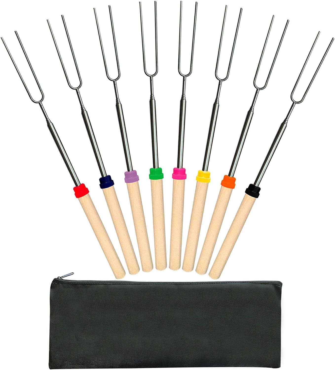ZenSpace 8Pcs Marshmallow Roasting Sticks, 32inch Extendable Stainless Steel Skewer with Wooden ...