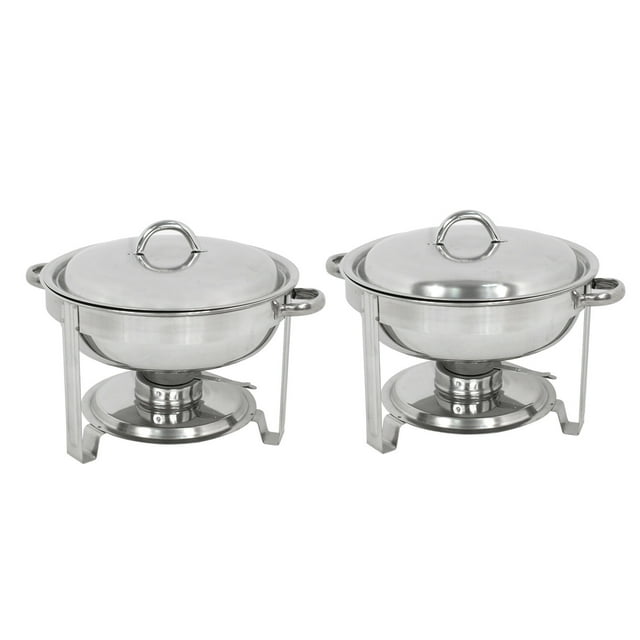 ZenSports 2 Pack 5QT Round Stainless Steel Chafing Dish Buffet Set Full Size Chafer W/Fuel ...